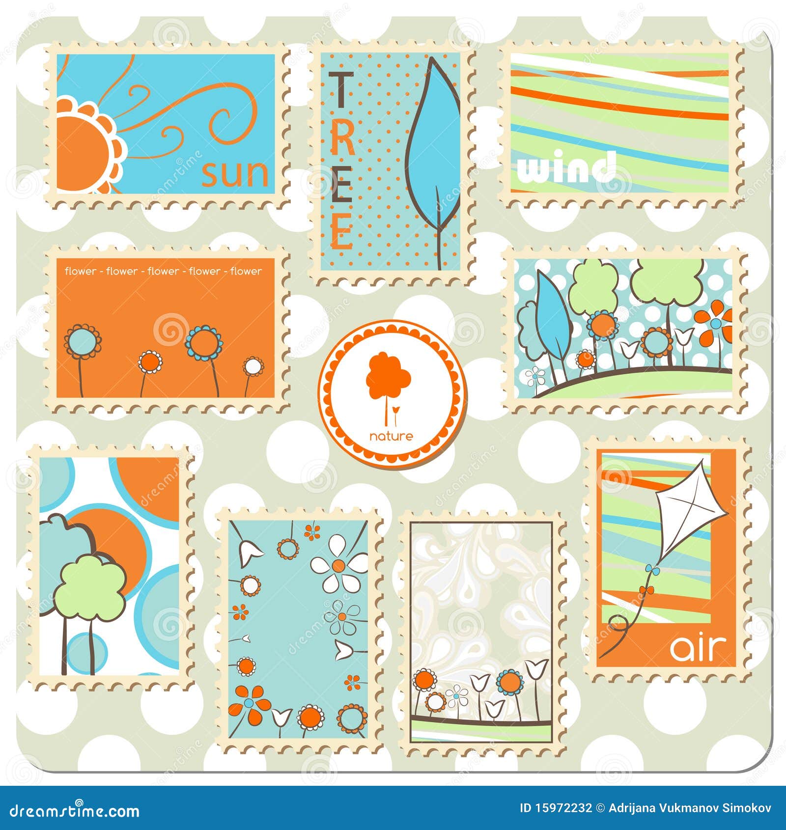 Coleção De Selos Postais - Natureza Ilustração do Vetor - Ilustração de ...