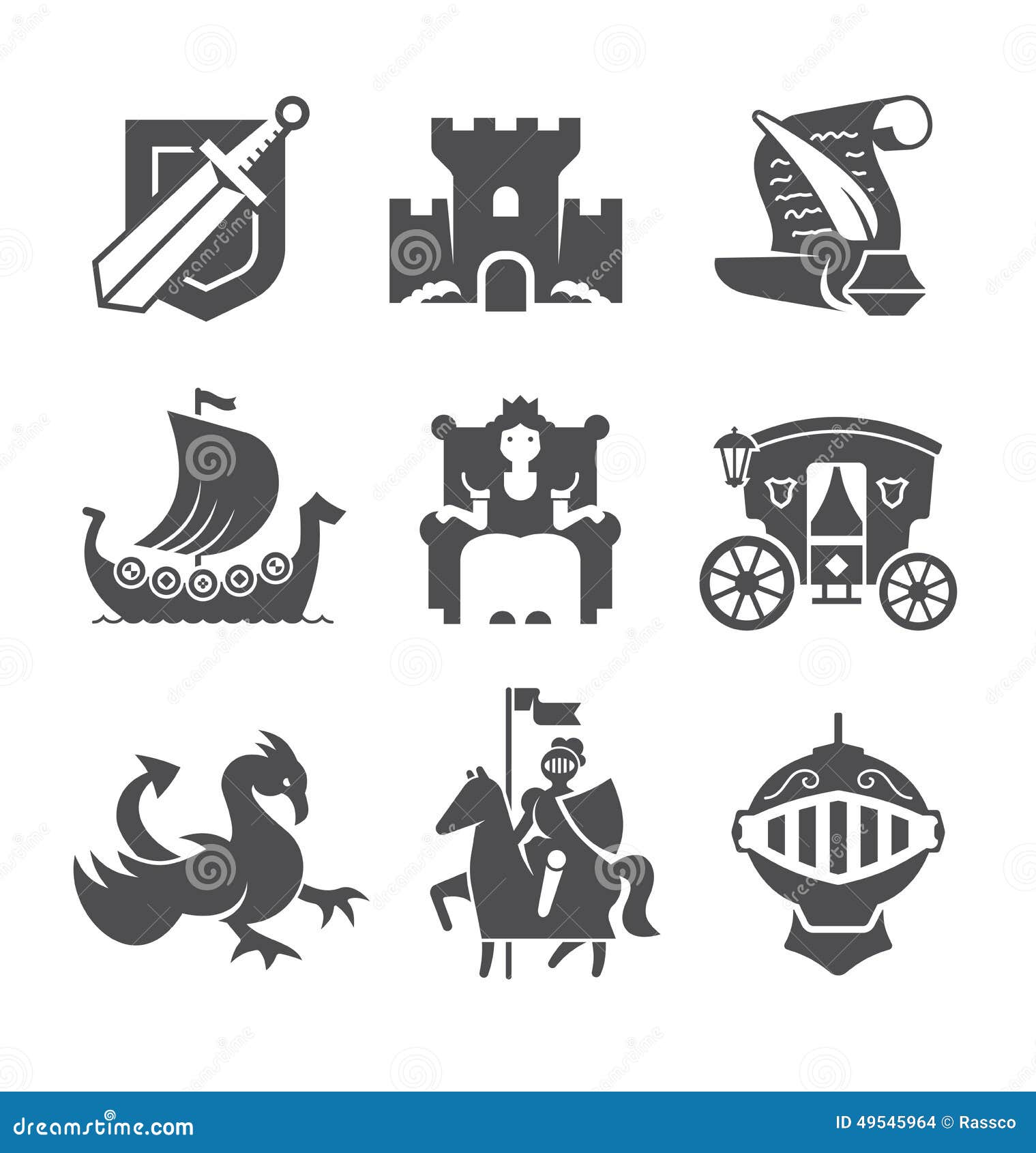 Coleção Medieval Dos Símbolos Ilustração do Vetor - Ilustração de ...