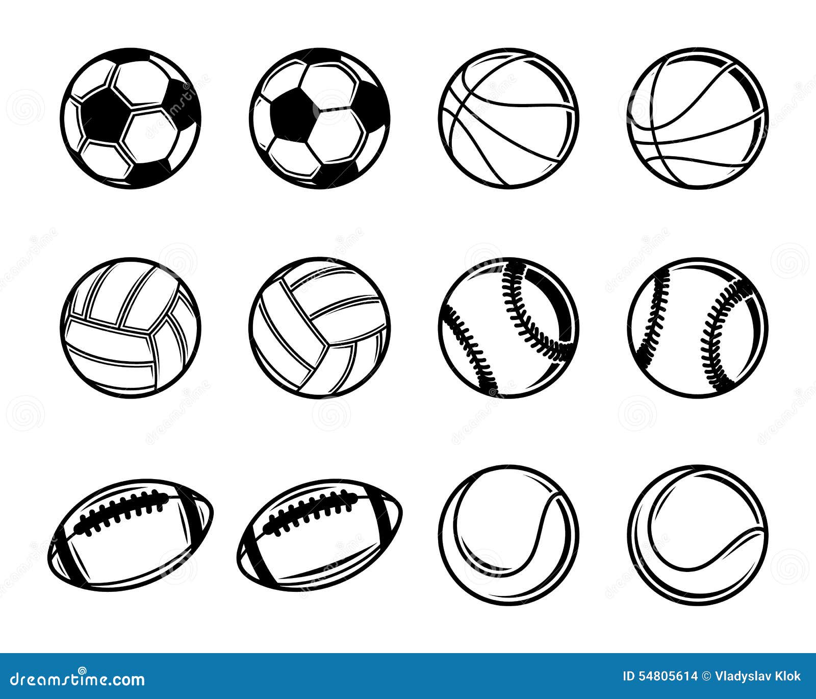 Coleção Preto E Branco Das Bolas Dos Esportes Ilustração do Vetor ...