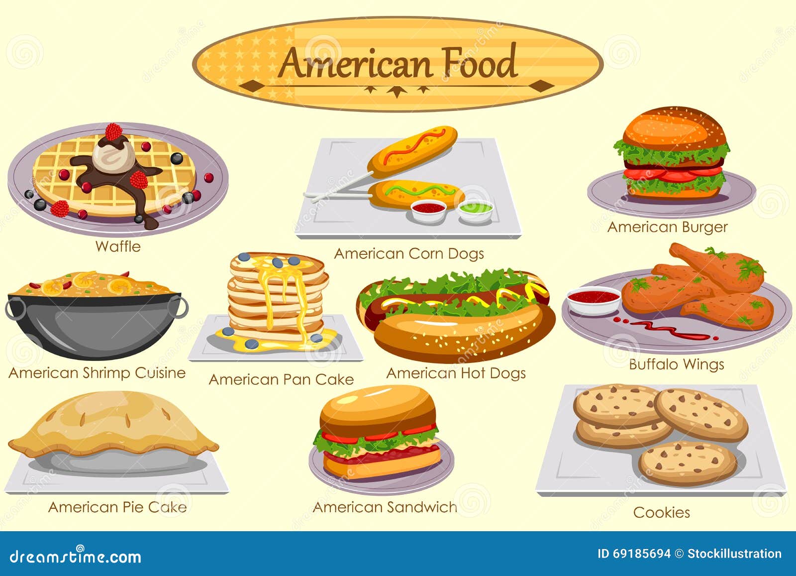 Colección De Comida Americana Deliciosa Ilustración del Vector ...