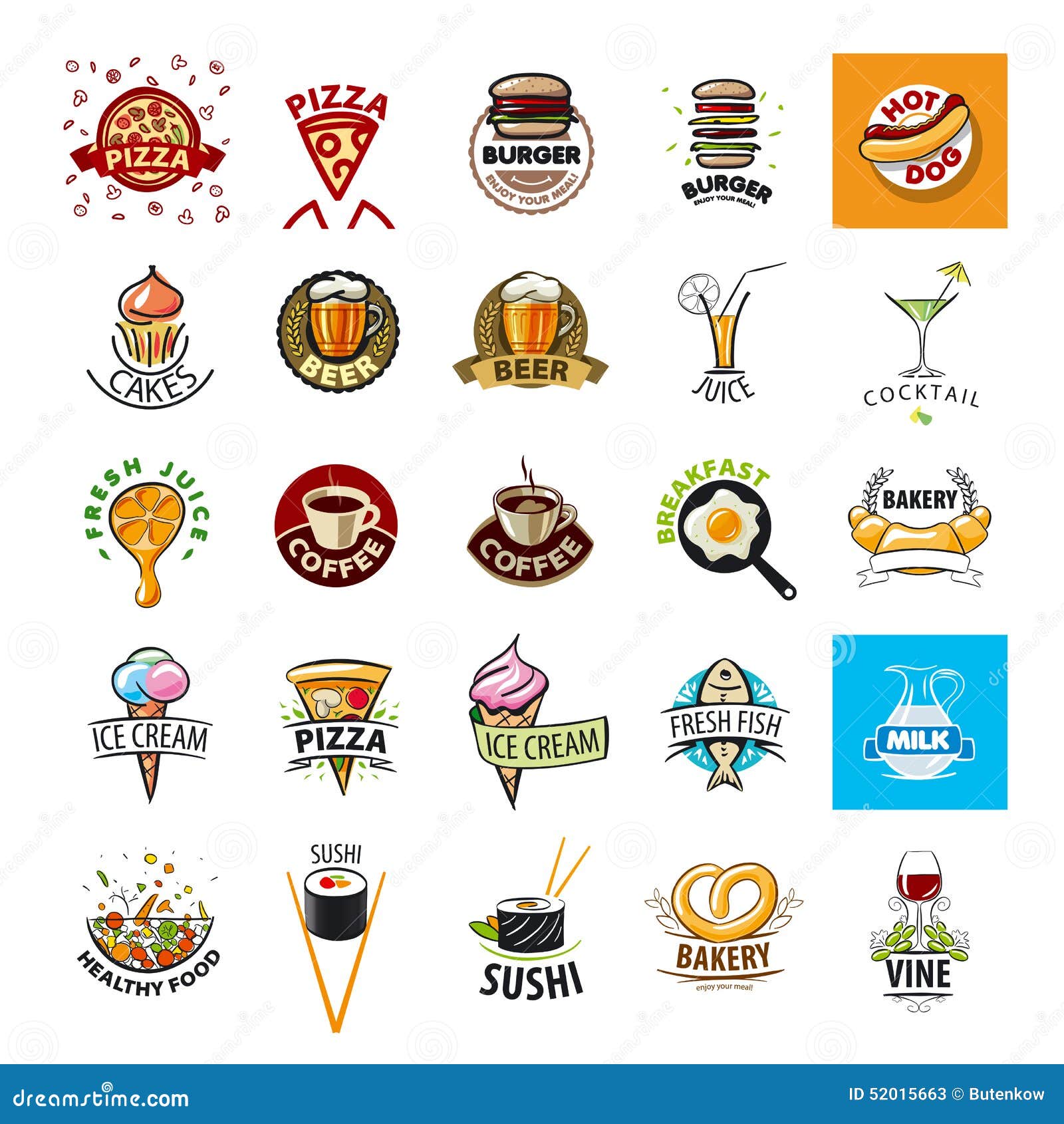 Colección De Comida De Los Logotipos Del Vector Ilustración del Vector ...