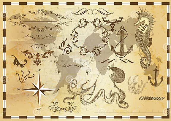 Colección De Elementos Del Mar Ilustración del Vector - Ilustración de ...