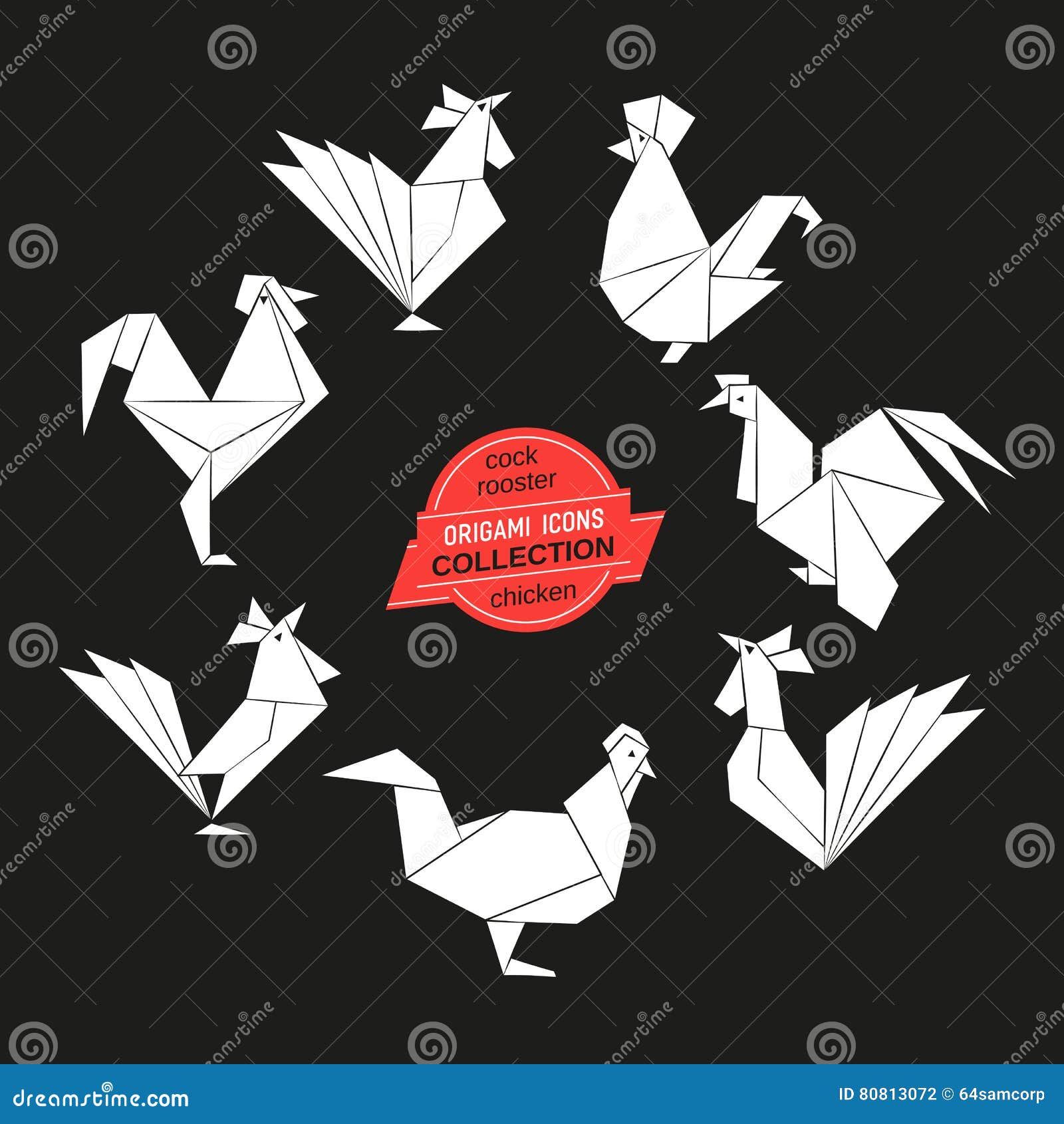 Colección De Los Gallos De La Papiroflexia Ilustración del Vector ...