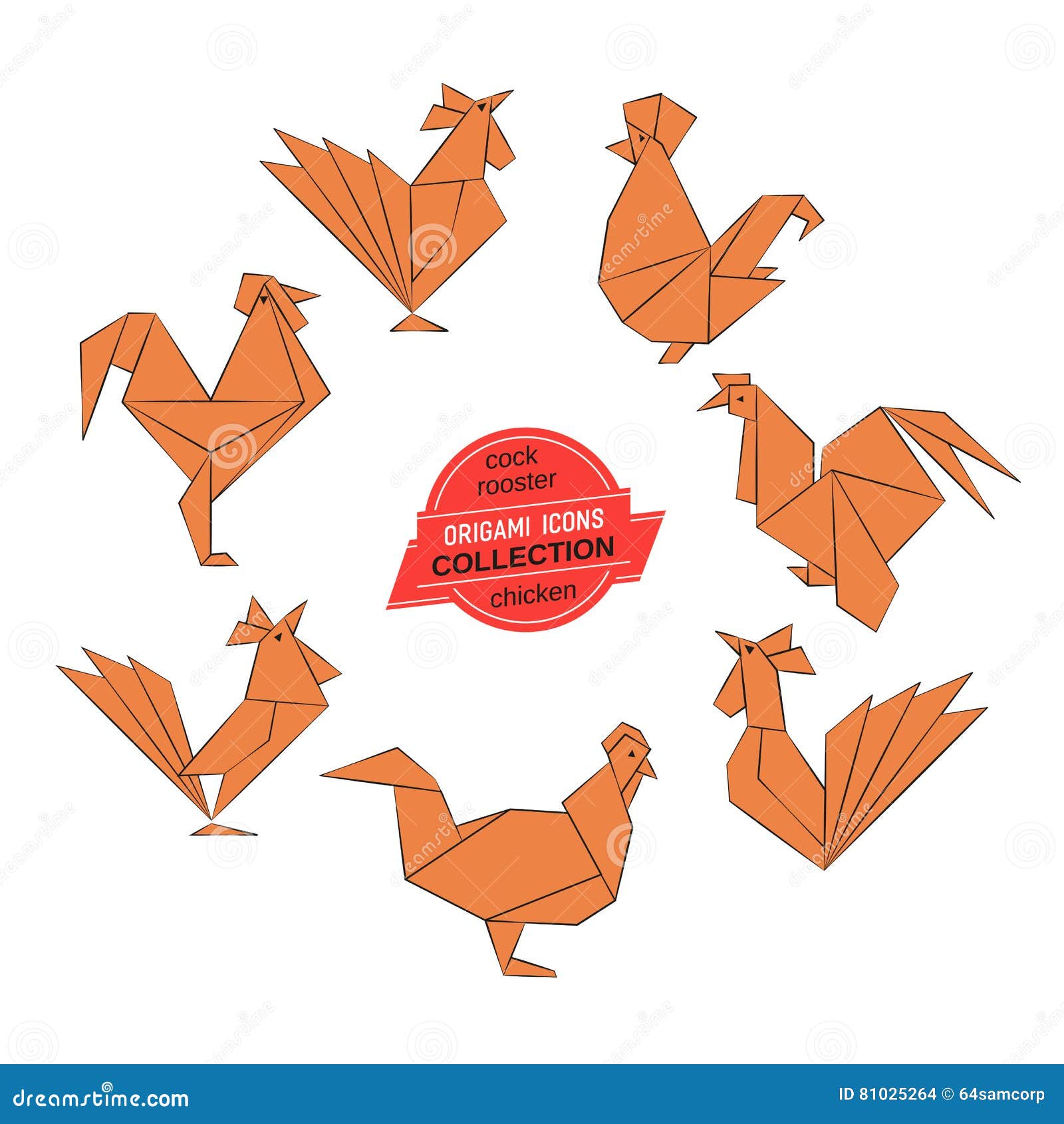 Colección De Los Gallos De La Papiroflexia Ilustración del Vector ...