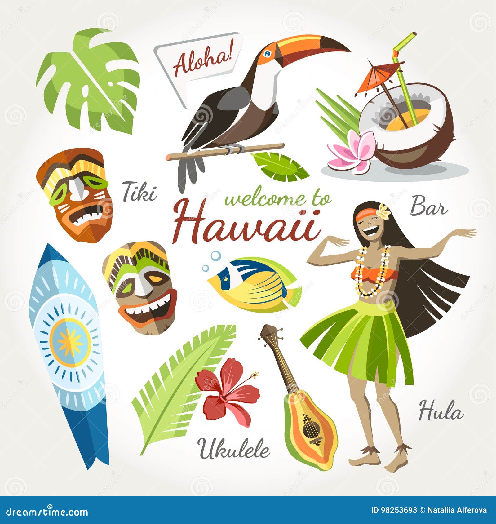 Colección Del Vector De Hawaii Ilustración del Vector - Ilustración de ...