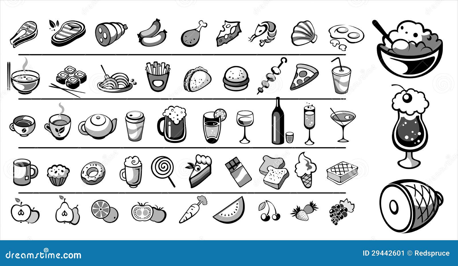 Colección Del Vector De Los Iconos De La Comida Ilustración del Vector ...