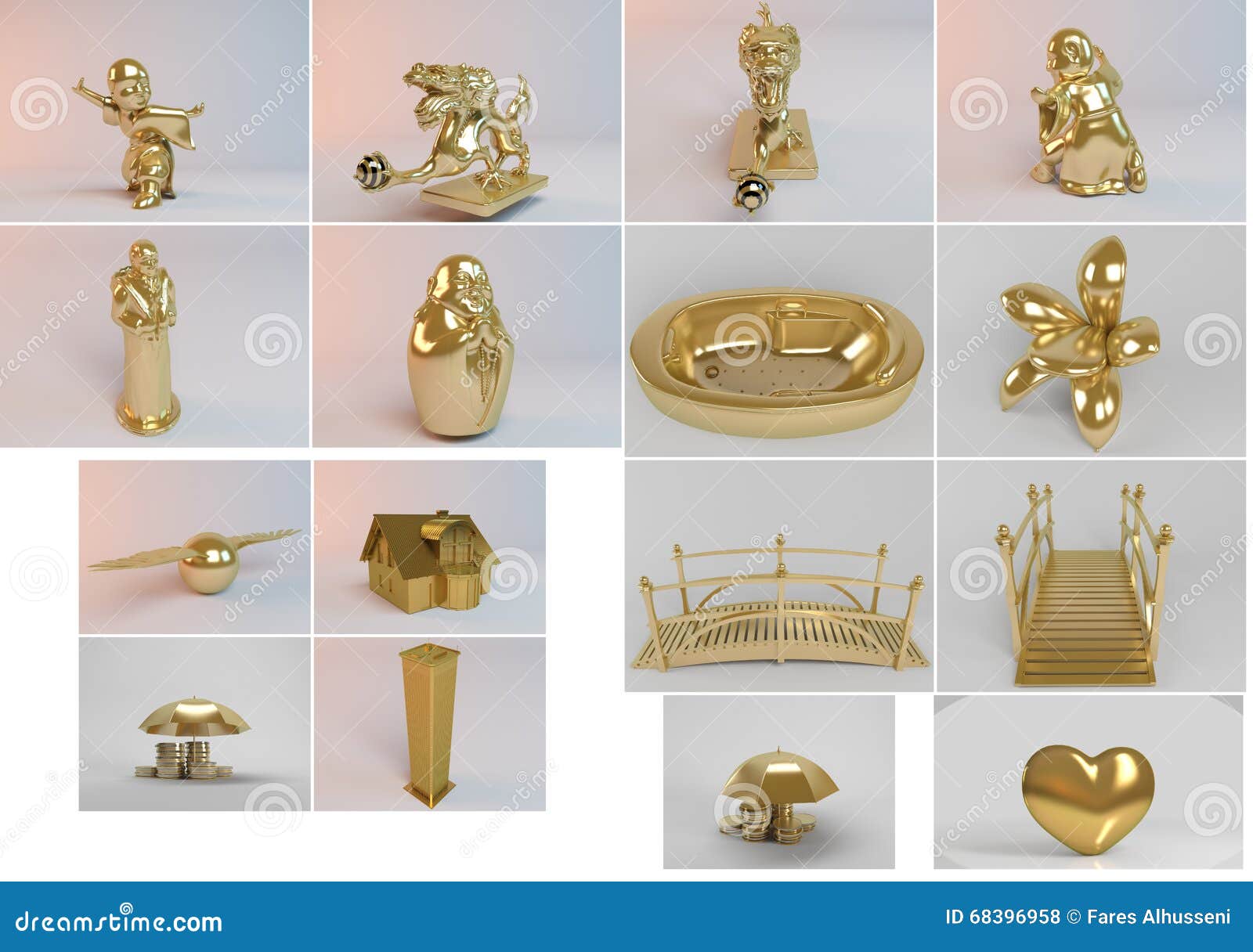 Colección Grande 3d De Objetos De Oro Foto de archivo - Imagen de ...