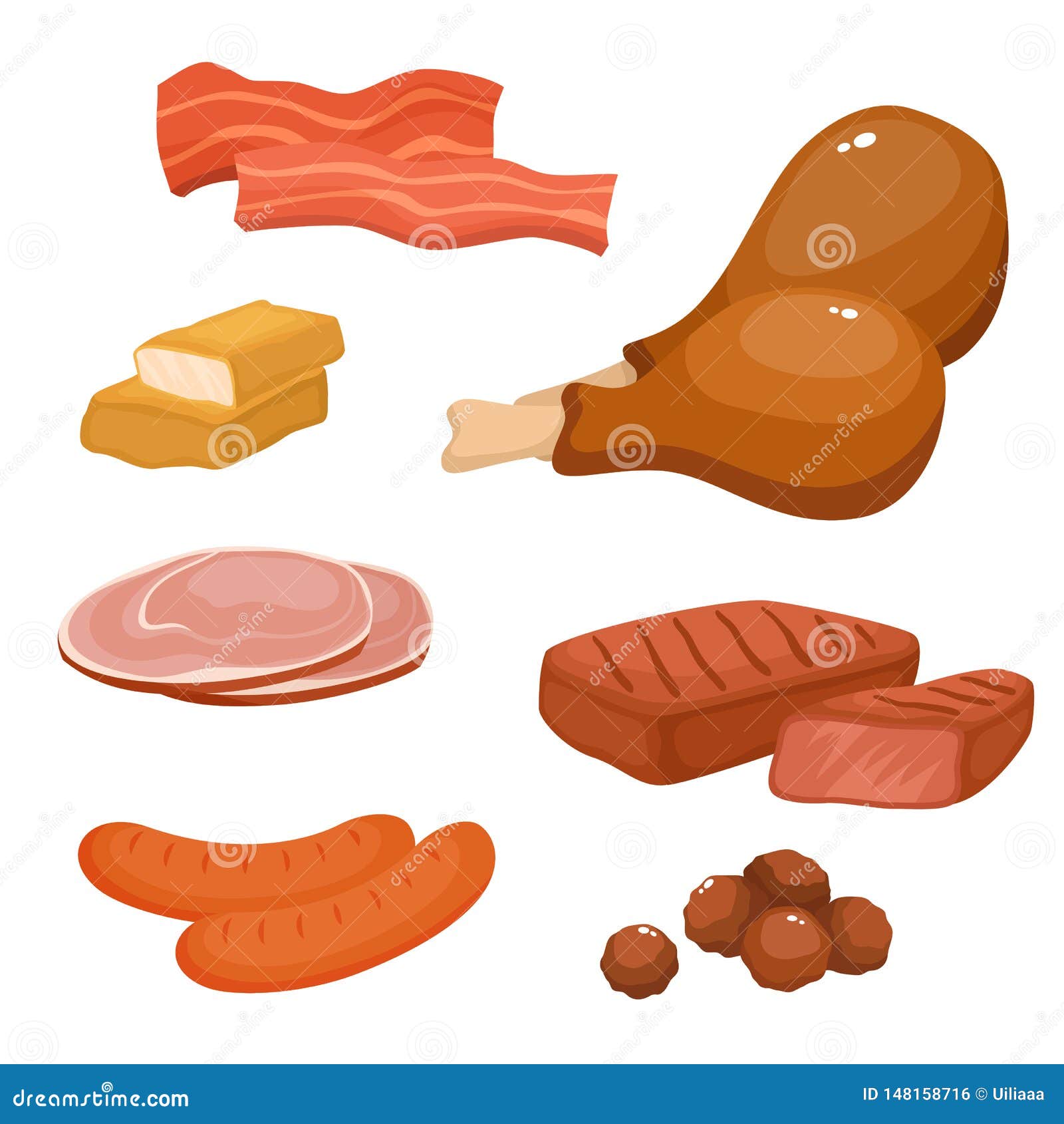 Colecci?n Brillante Del Vector De Carne Aislada En Blanco Ilustración del Vector - Ilustración ...