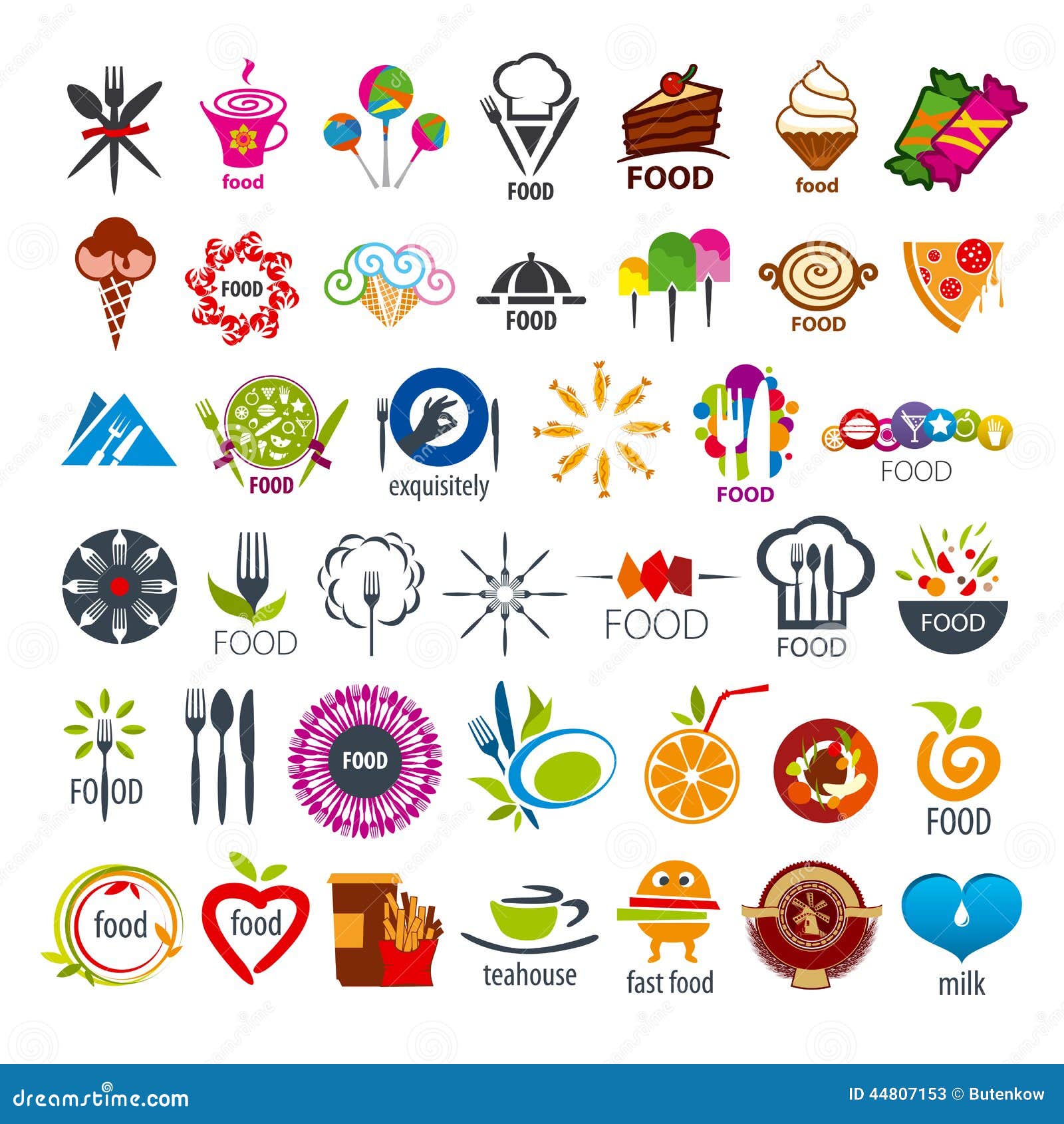 Colección De Comida De Los Logotipos Del Vector Ilustración del Vector ...