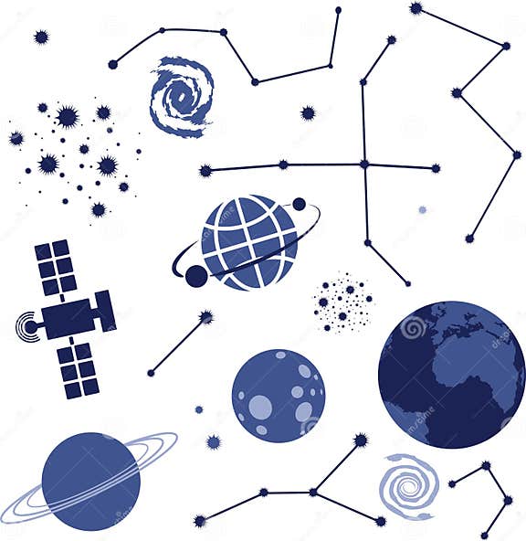 Colección De Elementos Del Espacio De Vector Ilustración del Vector - Ilustración de estrellas ...