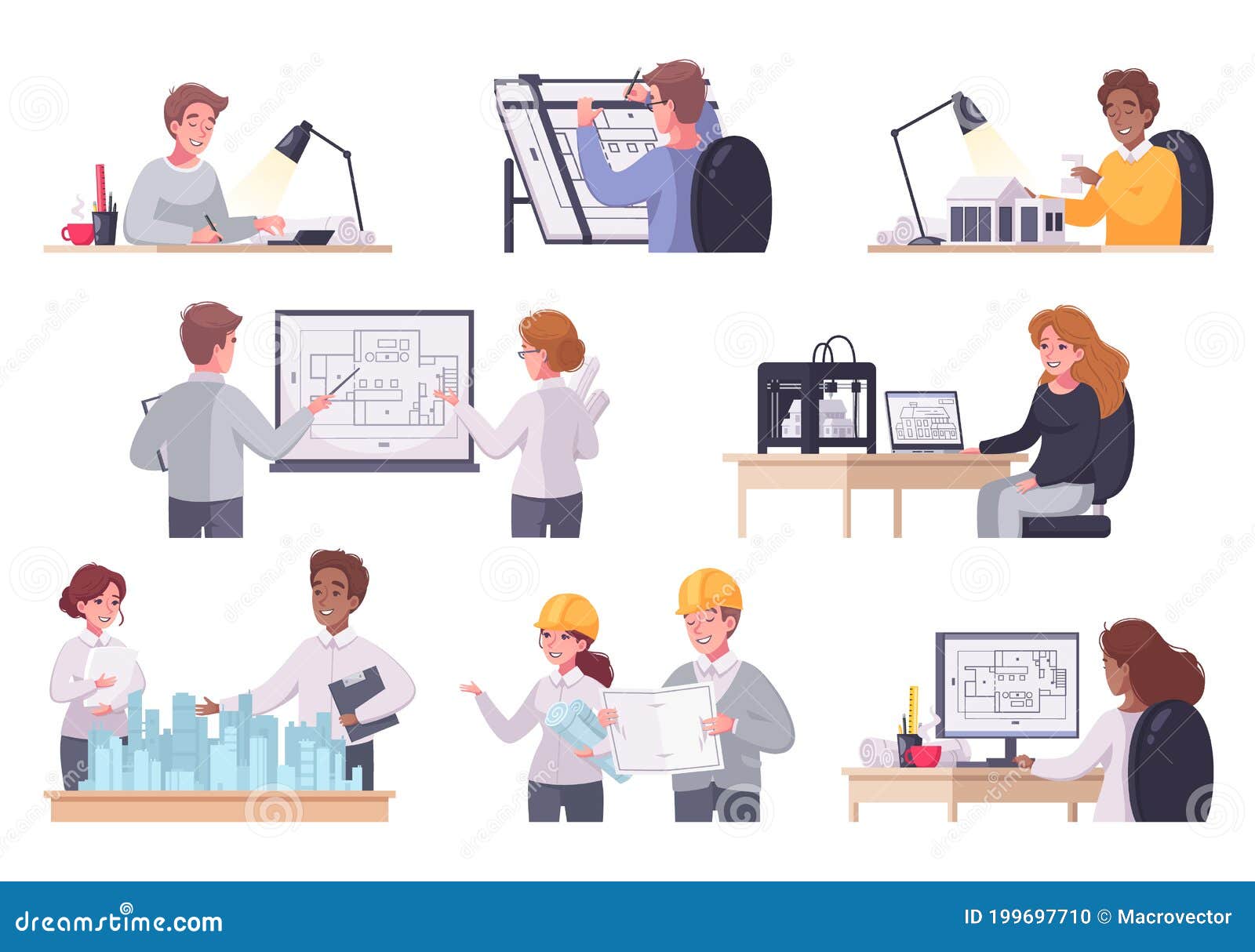 Colección De Iconos De Dibujos Animados De Arquitecto Ilustración Del