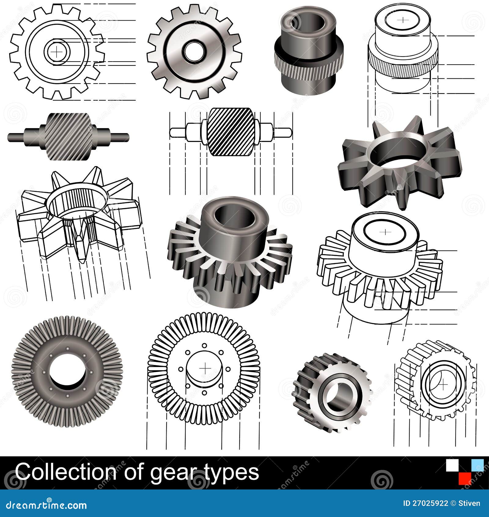 Colección De Tipos Del Engranaje Ilustración del Vector - Ilustración de bosquejo, rueda: 27025922