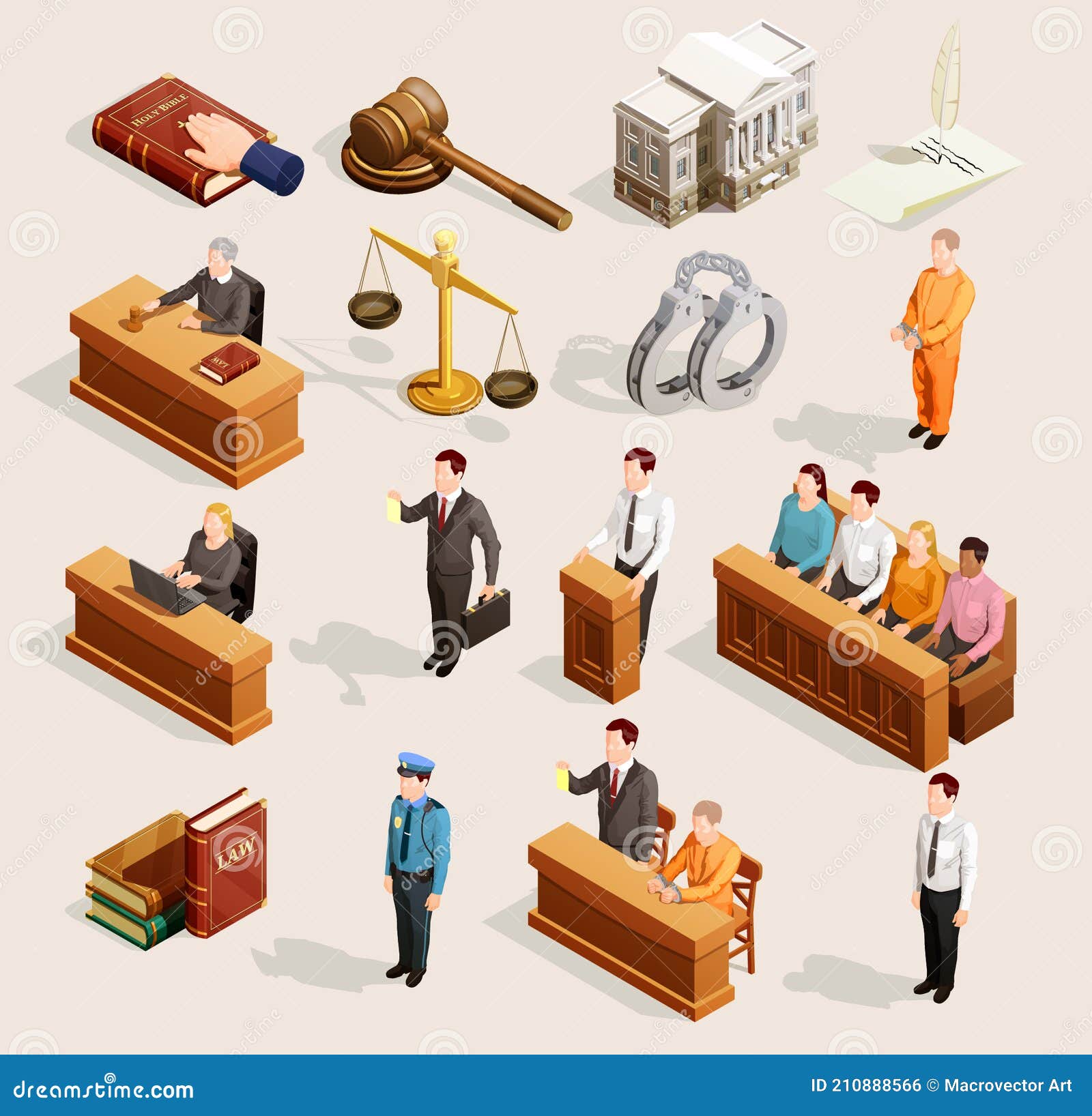 Colección Elementos Del Tribunal Del Jurado Ilustración Del Vector