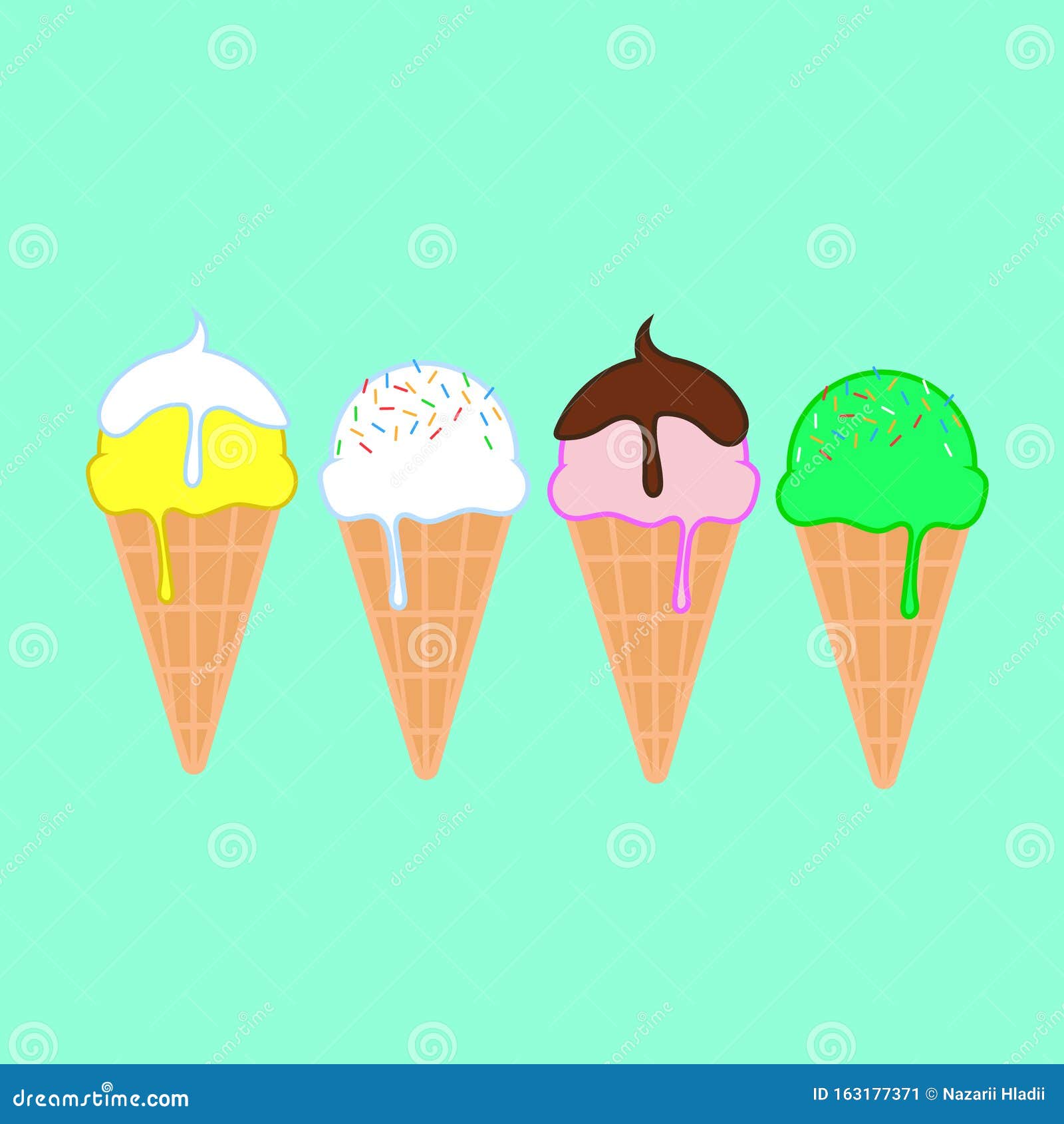 Colection of Four Ice Cream. Vector Illustration. Stock Vector ...