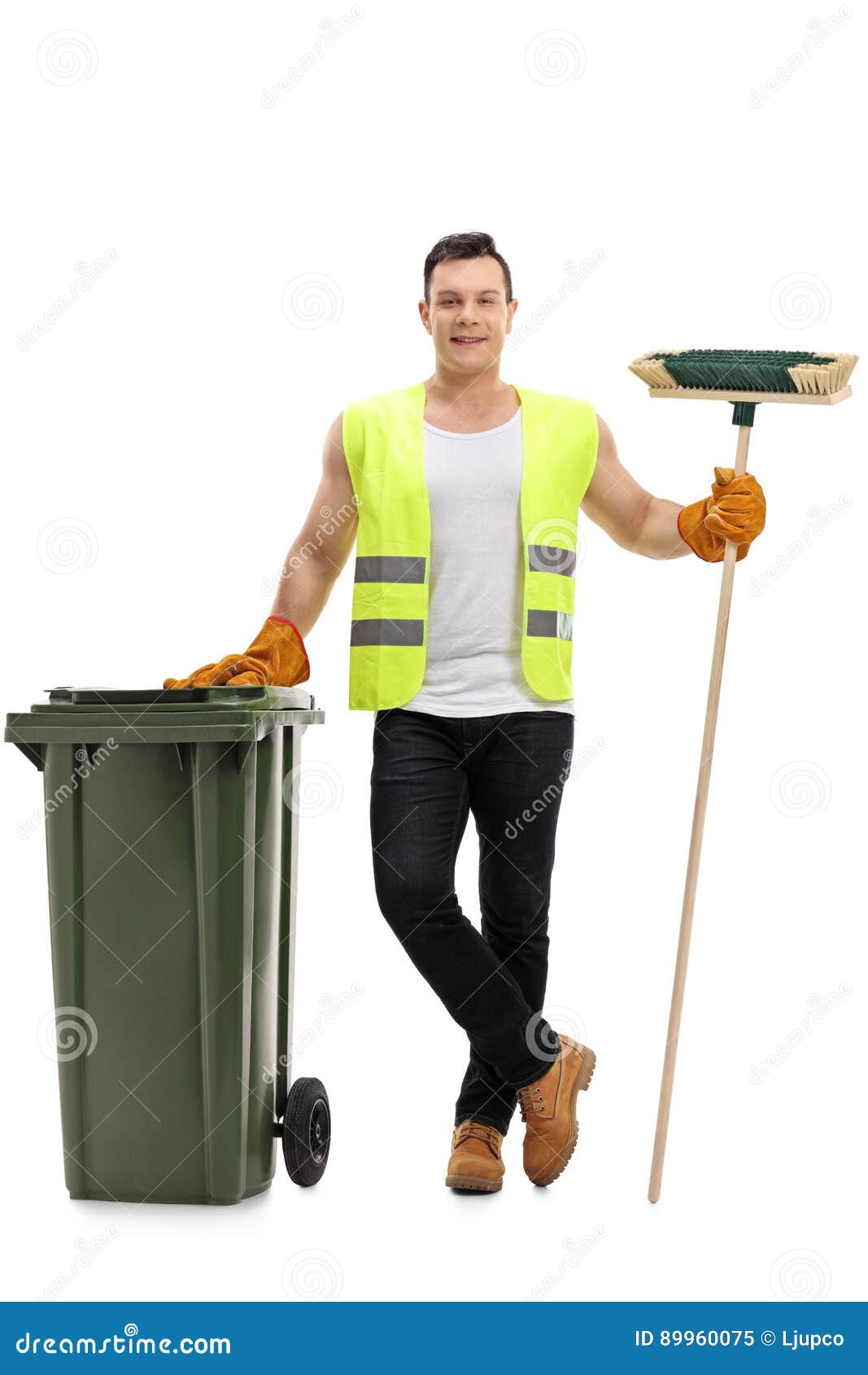 Coletor Waste Com Uma Vassoura E Um Escaninho De Lixo Imagem de Stock ...