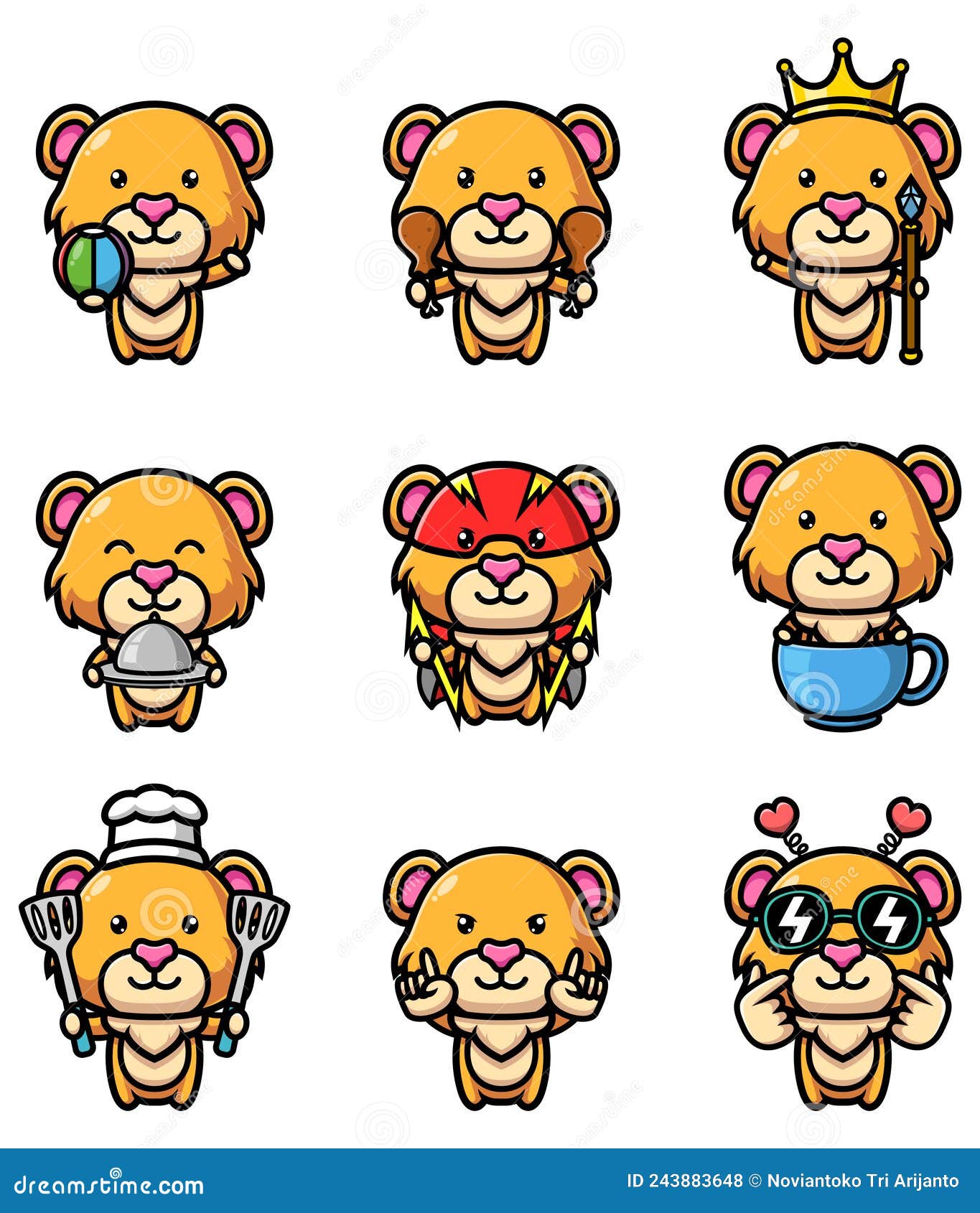 A Coleção Do Leão Com O Conjunto De Mascotes De Diferentes Poses