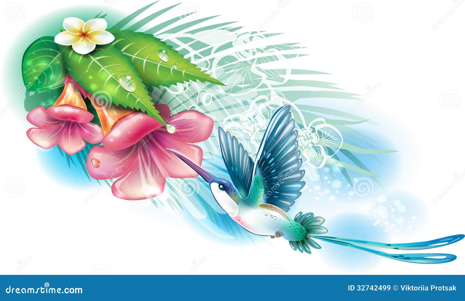 Colibrí con las flores ilustración del vector. Ilustración de cubo ...