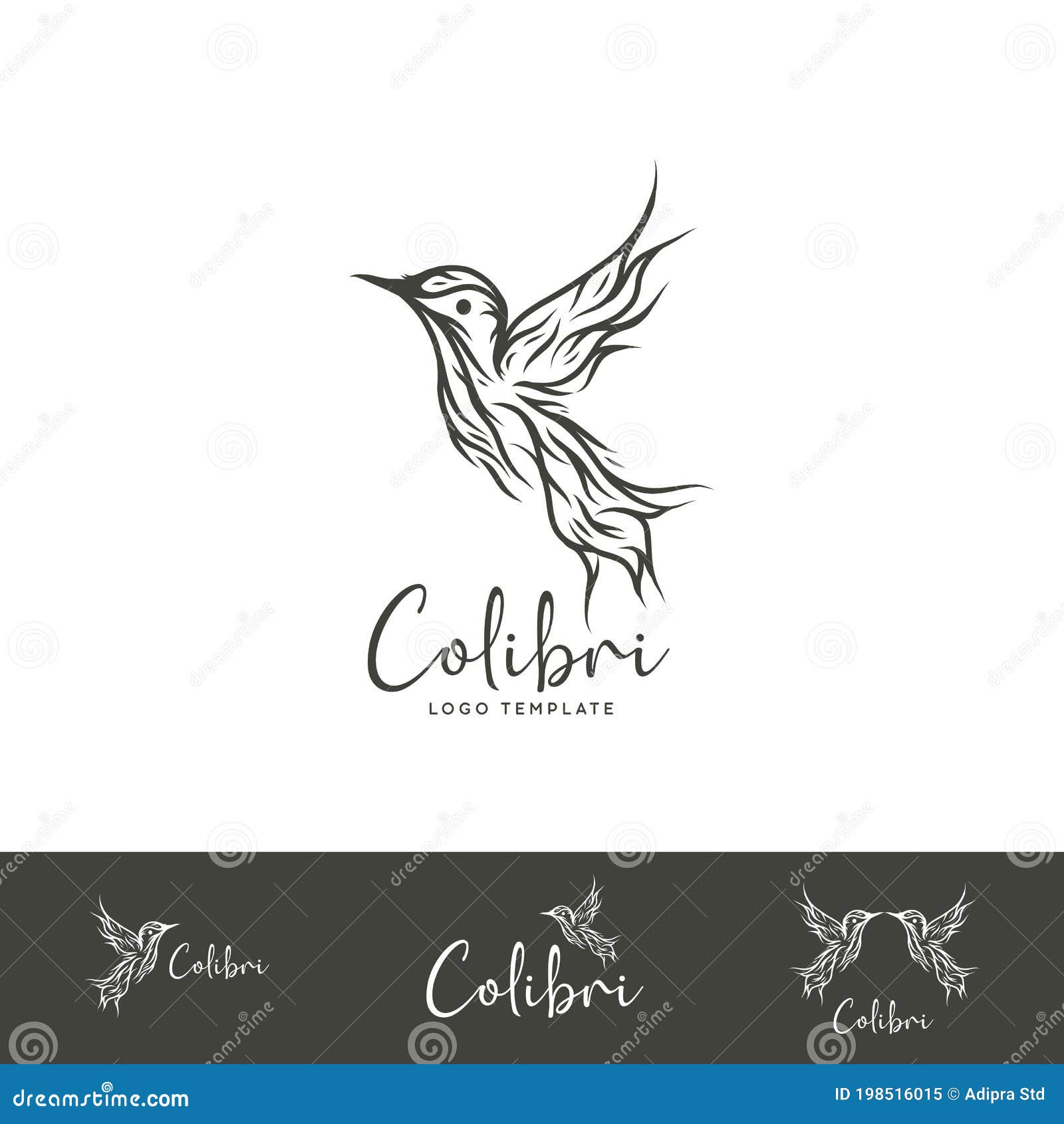 Colibri Logo Line Art Drawing Logo Template Stock Vector - Illustration ...