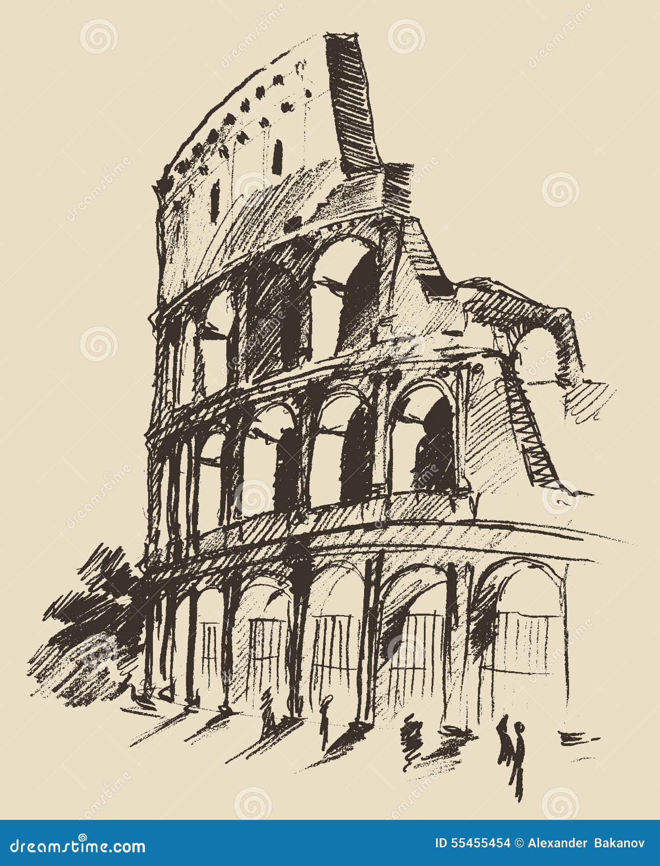 Coliseum Hand Drawn Vector Illustration Sketch Stock Vector ...