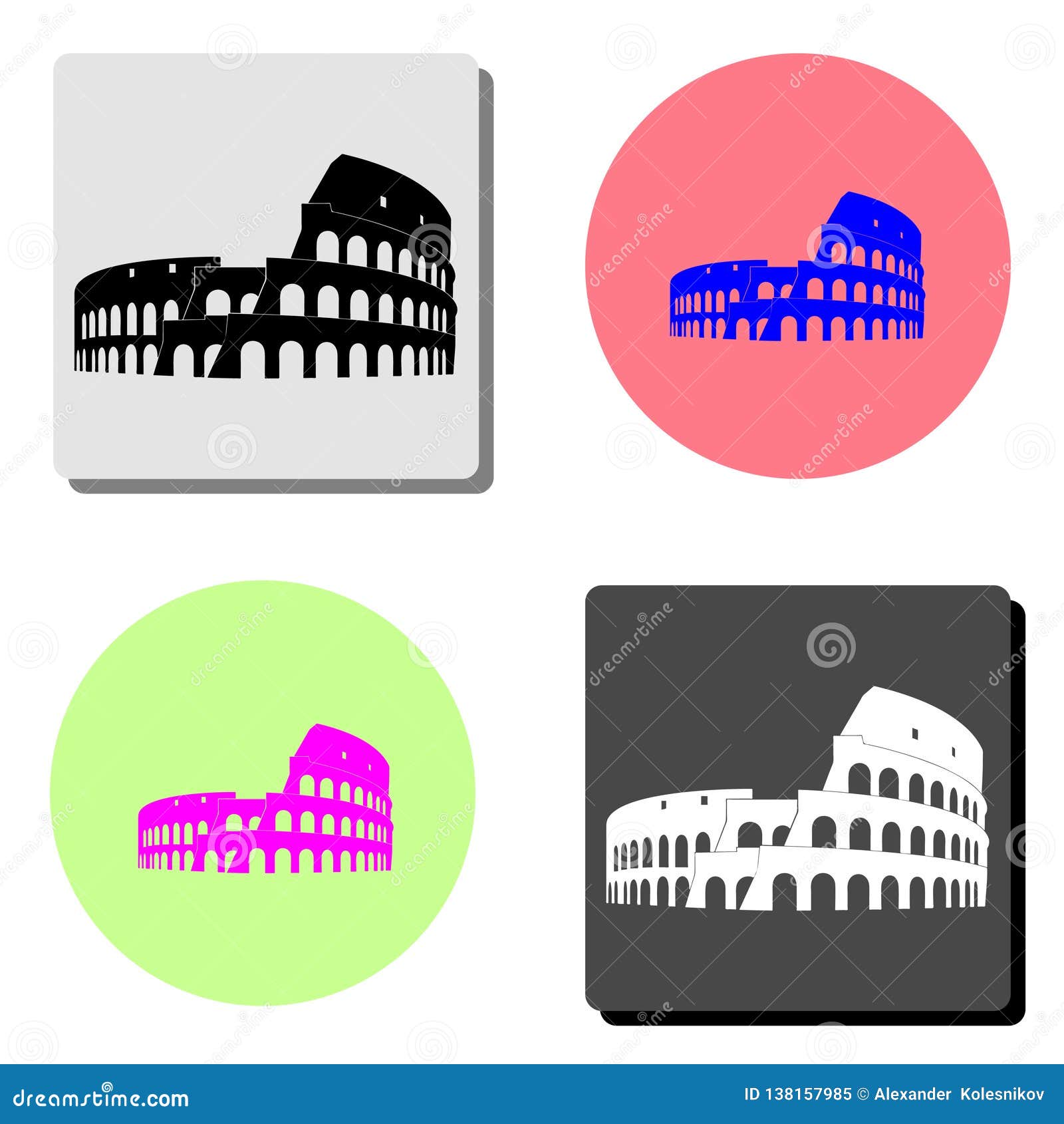 Coliseum in Rome. Flat Vector Icon Stock Illustration - Illustration of ...