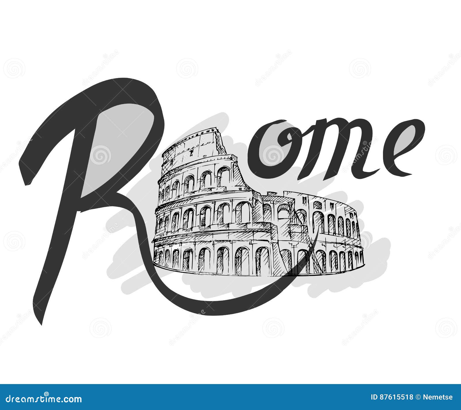 Coliseumschets Hand Getrokken Van Letters Voorziend Rome Vector ...