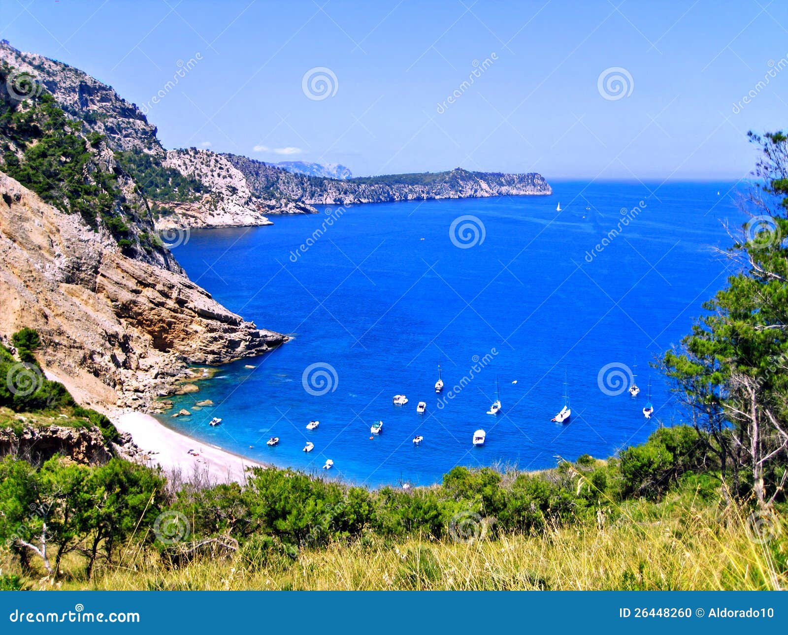 Coll Baix Playa stock photo. Image of balearic, boats - 26448260