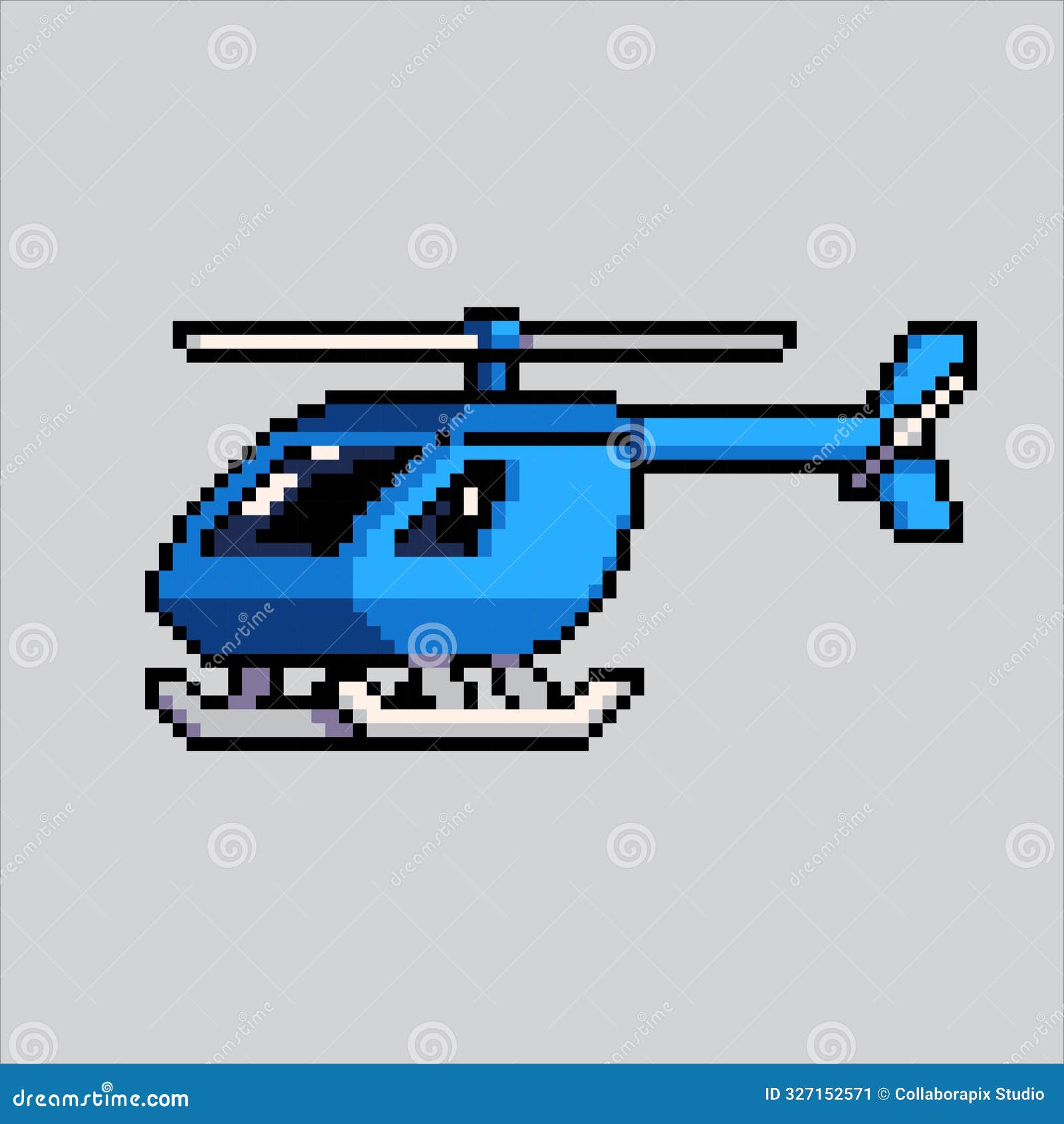 Red Pixel Helicopter In Blue Sky Over Buildings. High Speed Vehicle In ...