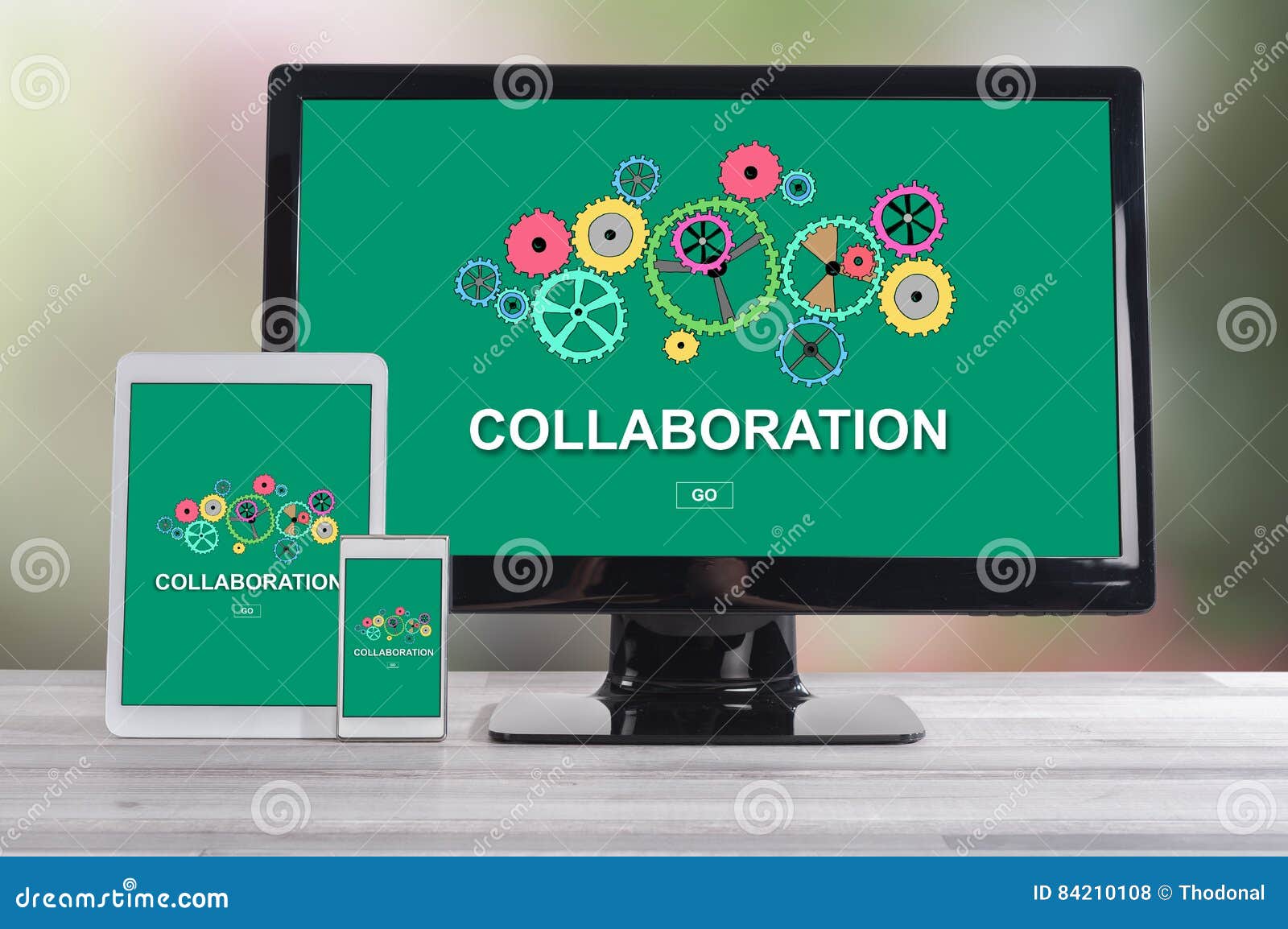 Collaboration Concept on Different Devices Stock Photo - Image of ...