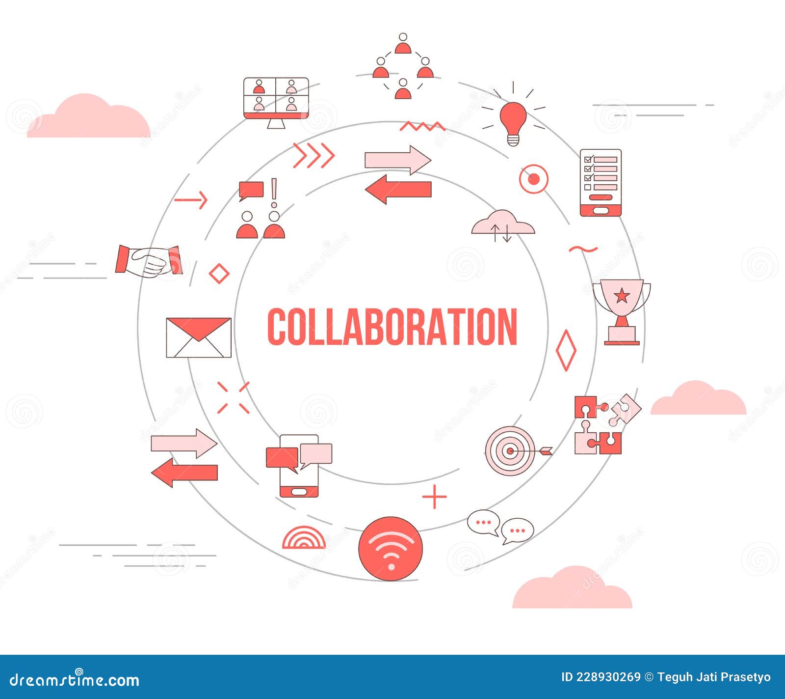 Collaboration Concept with Icon Set Template Banner and Circle Round ...