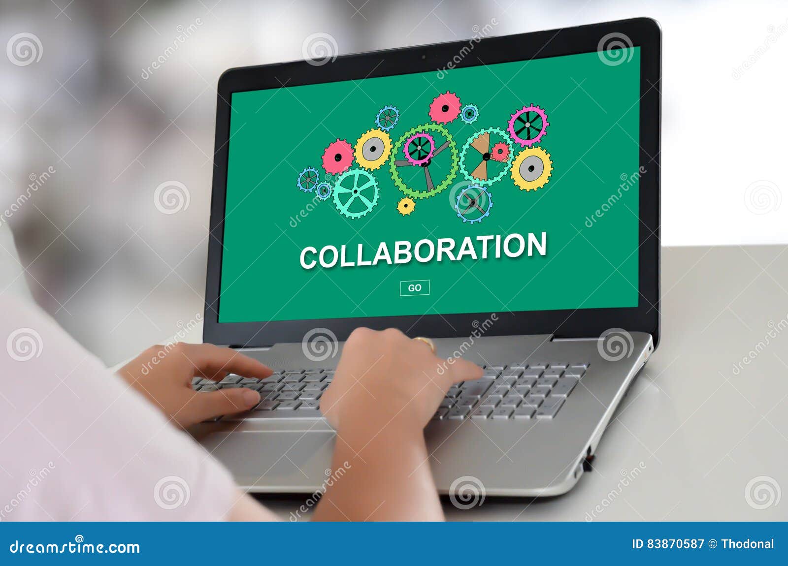 Collaboration Concept on a Laptop Stock Image - Image of teamwork ...