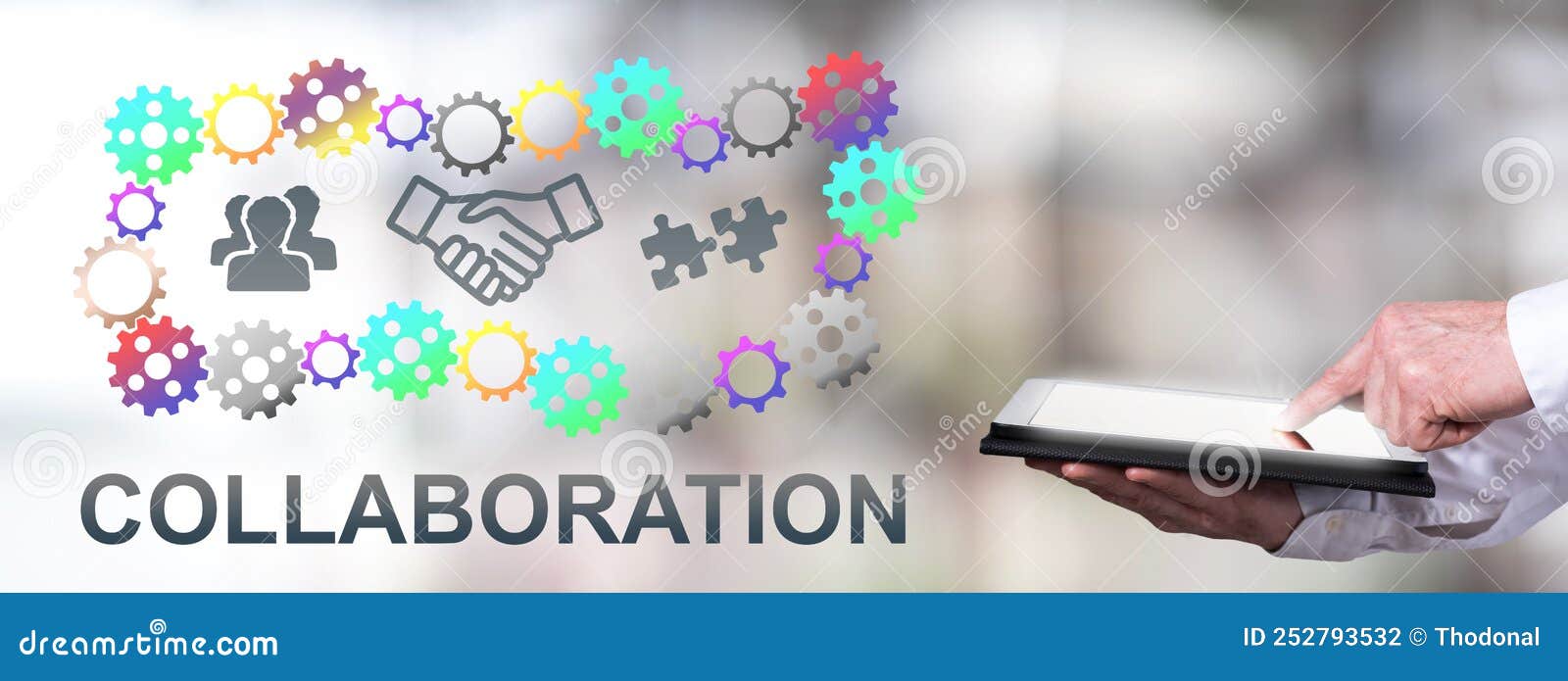 Collaboration Concept with Man Using a Tablet Stock Photo - Image of ...