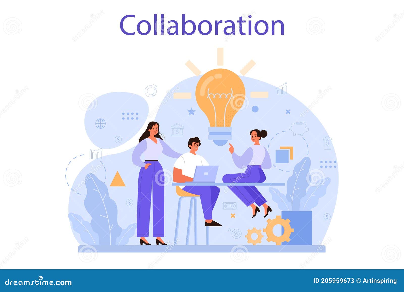 Collaboration Concept. Office Characters Working in Team Stock Vector ...