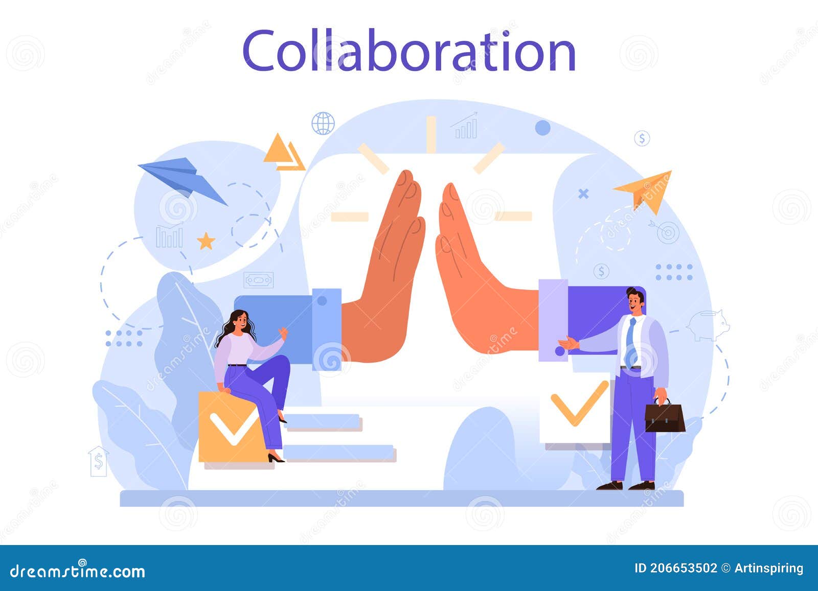 Collaboration Concept. Office Characters Working in Team Stock ...