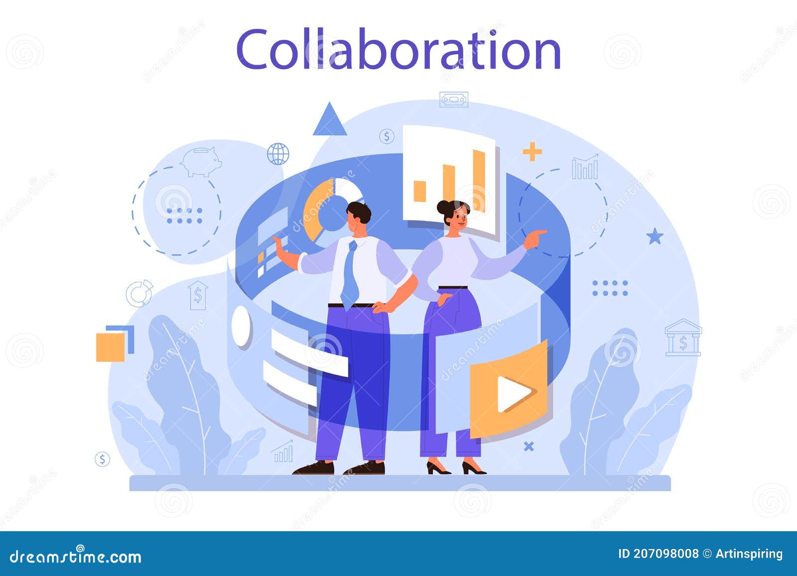 Collaboration Concept. Office Characters Working in Team Stock ...