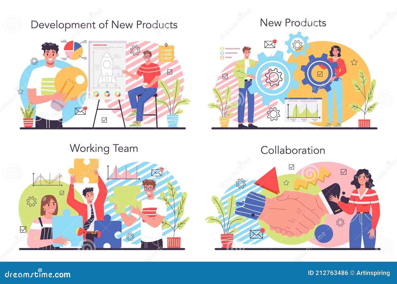 Collaboration Concept Set. Office Characters Working in Team Stock ...