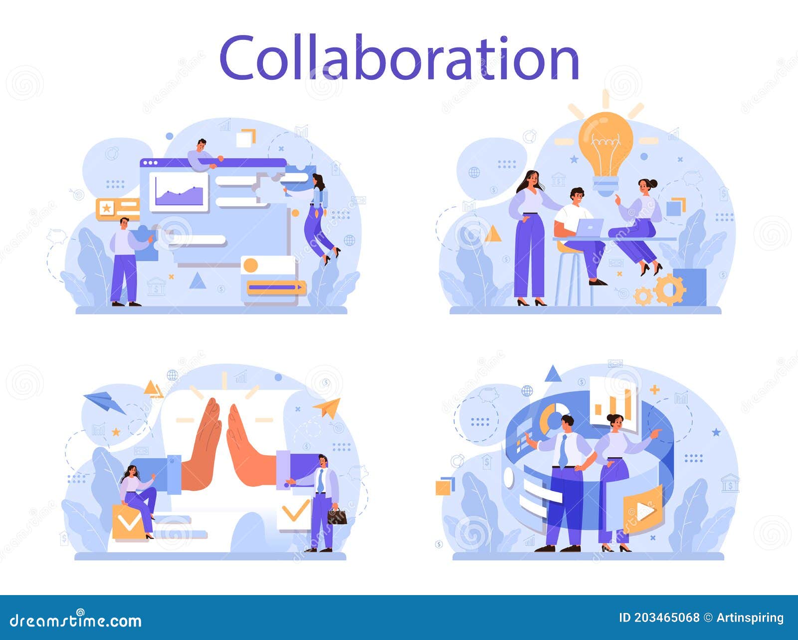 Collaboration Concept Set. Office Characters Working in Team Stock ...