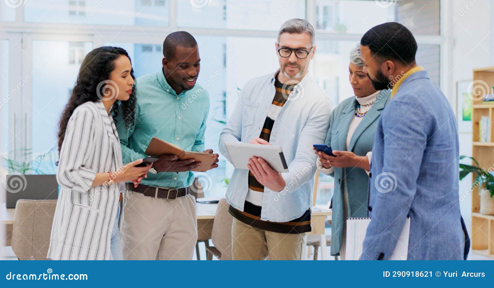 Collaboration Conversation, Tablet and Business People, Manager or Team ...