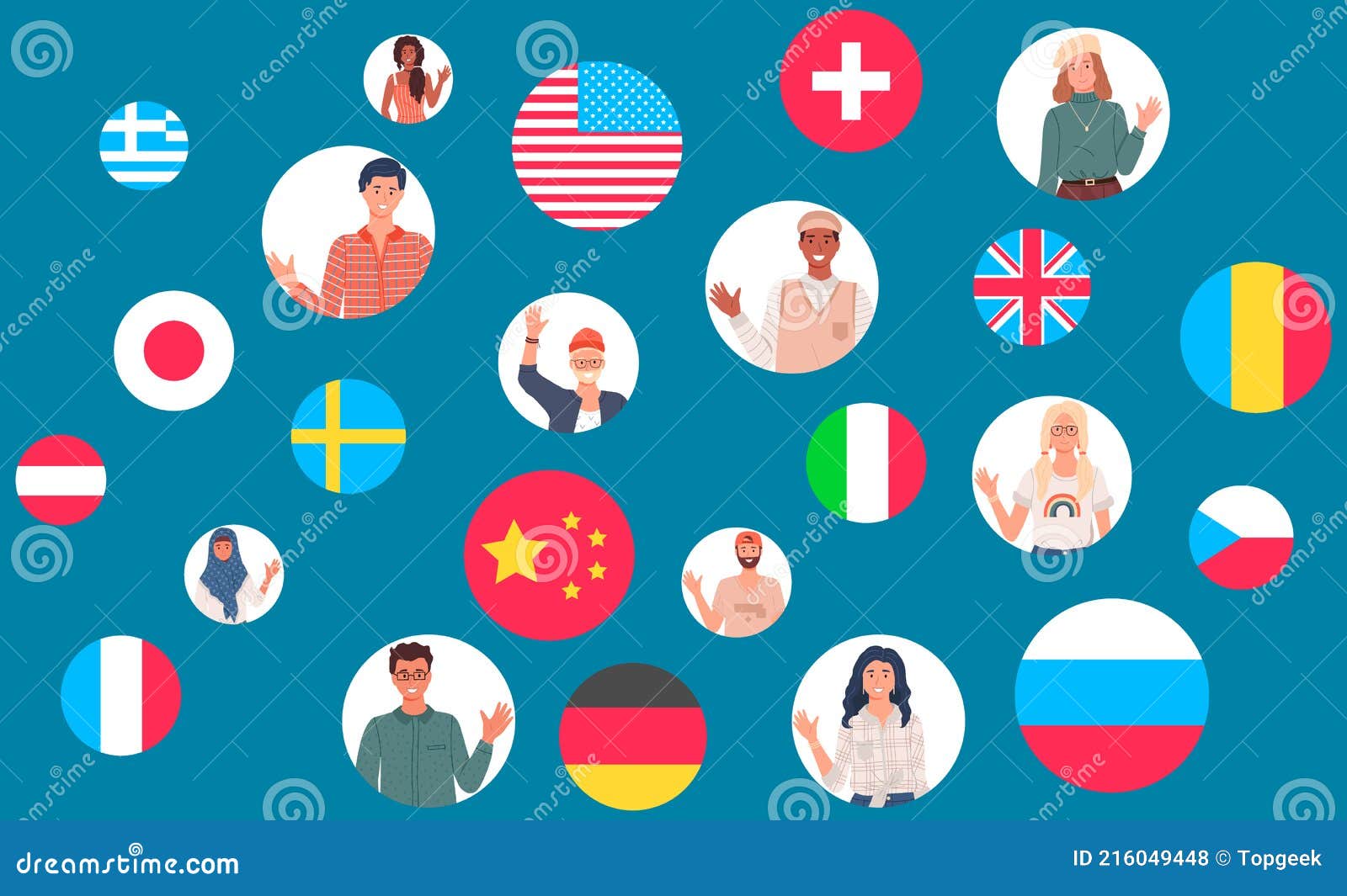 Collaboration between Countries. People and National Flags in Round ...