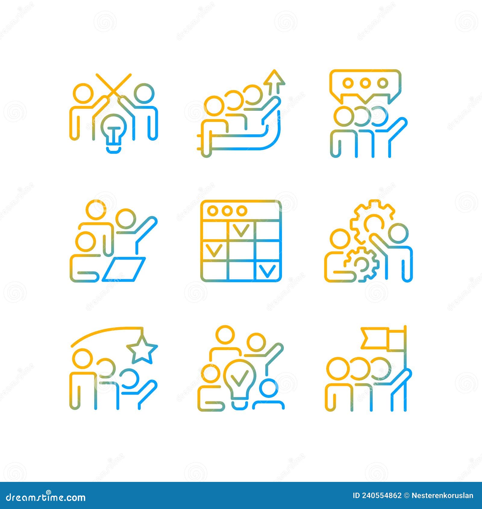 Collaboration Gradient Linear Vector Icons Set Stock Vector ...
