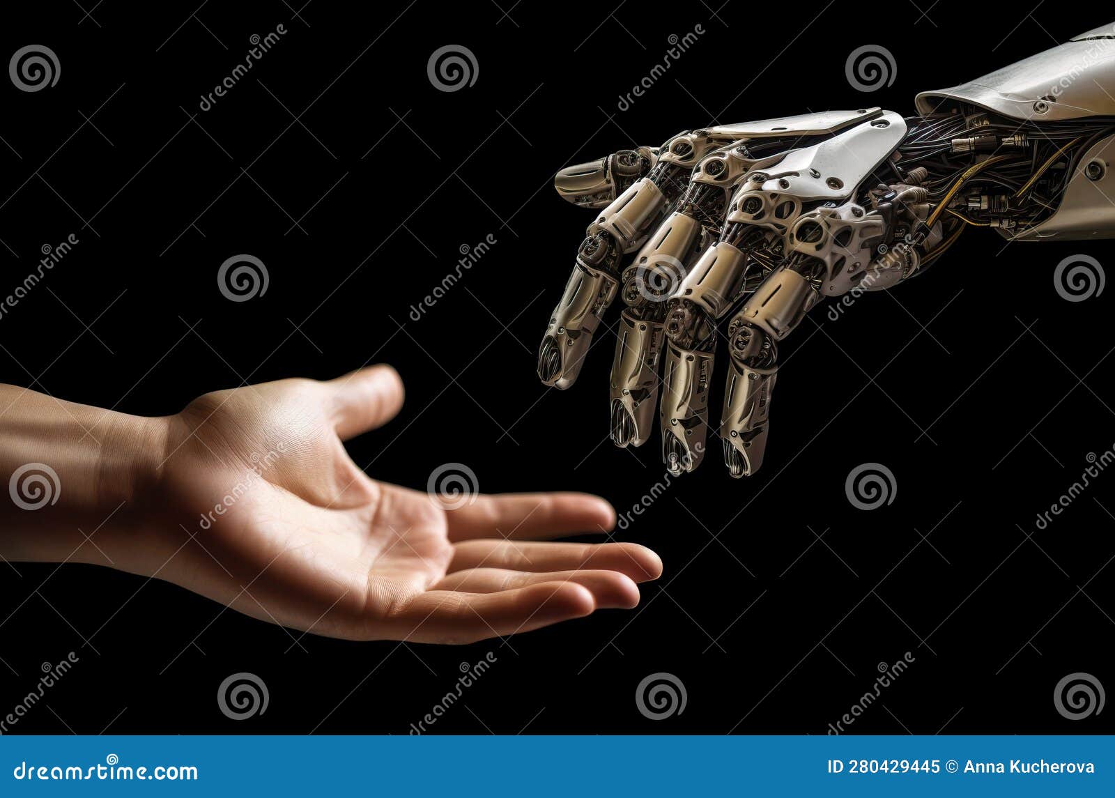 Collaboration between Humanity and Technology. Hands of Human and Robot ...