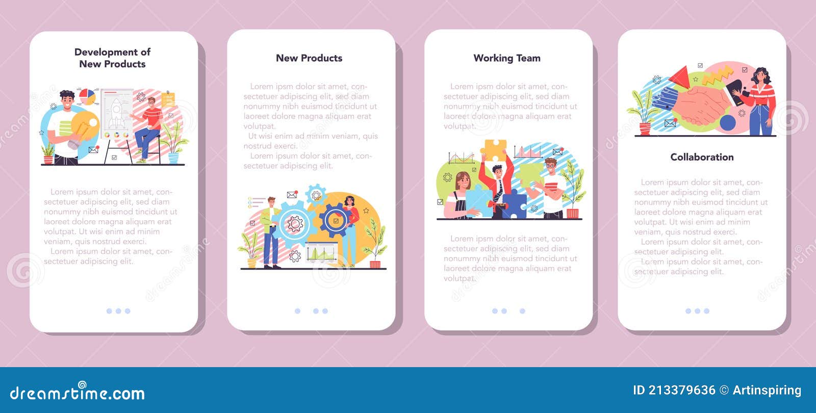 Collaboration Mobile Application Banner Set. Office Characters Working ...