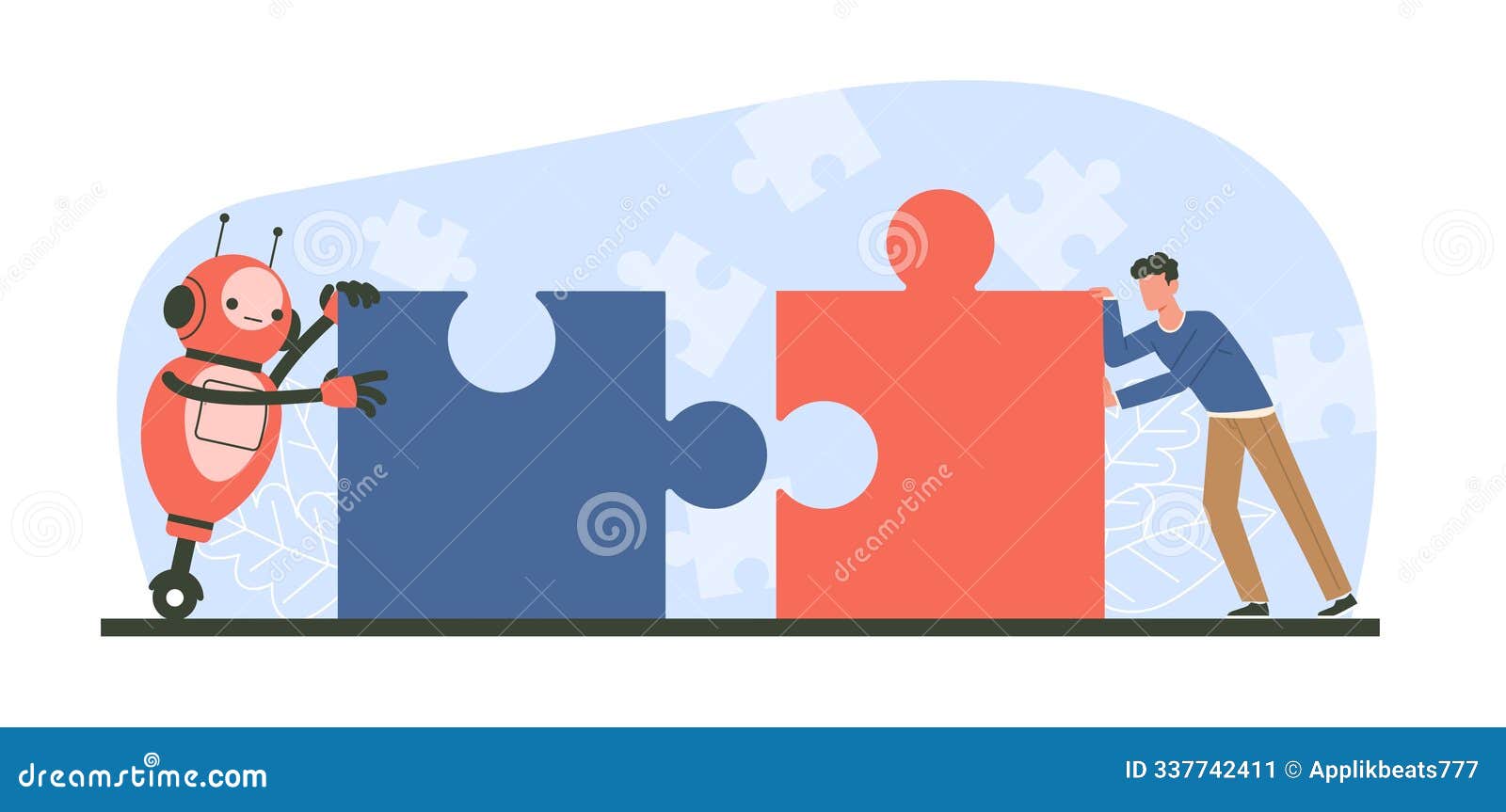 Collaboration between Robot and Man, Worker and Cyborg Connect Puzzle ...