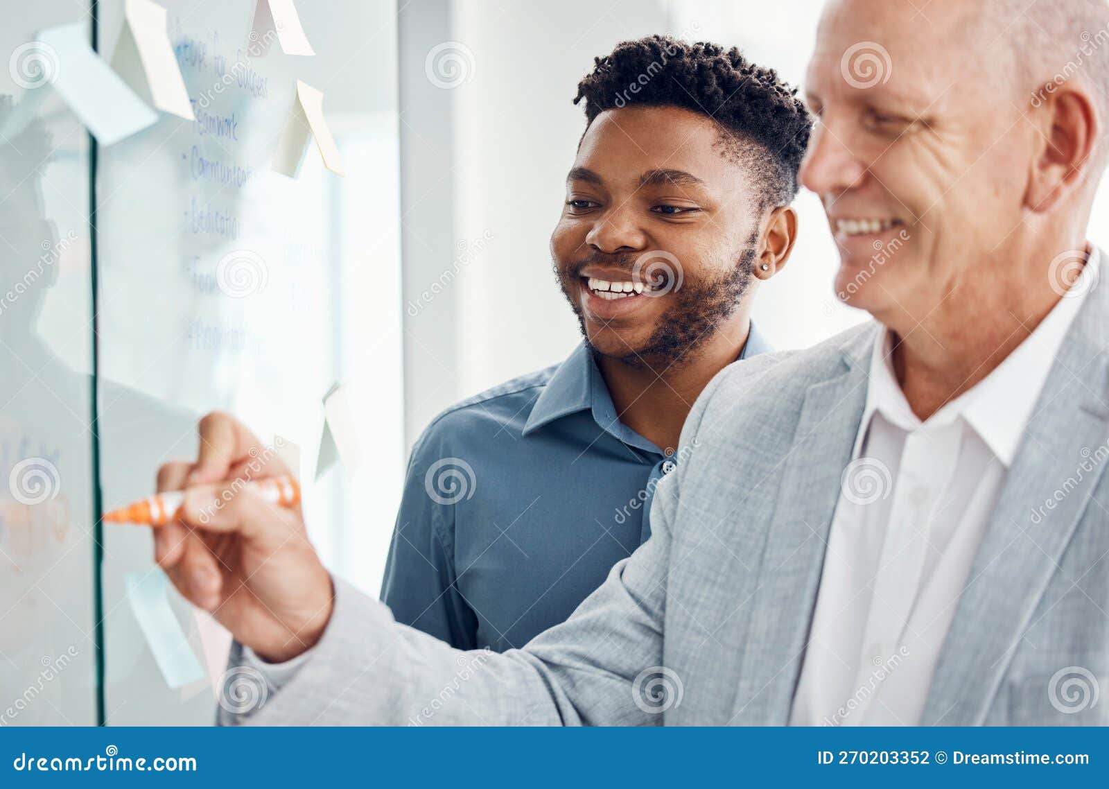 Collaboration, Support or Teamwork on Post it for Vision, Target and ...