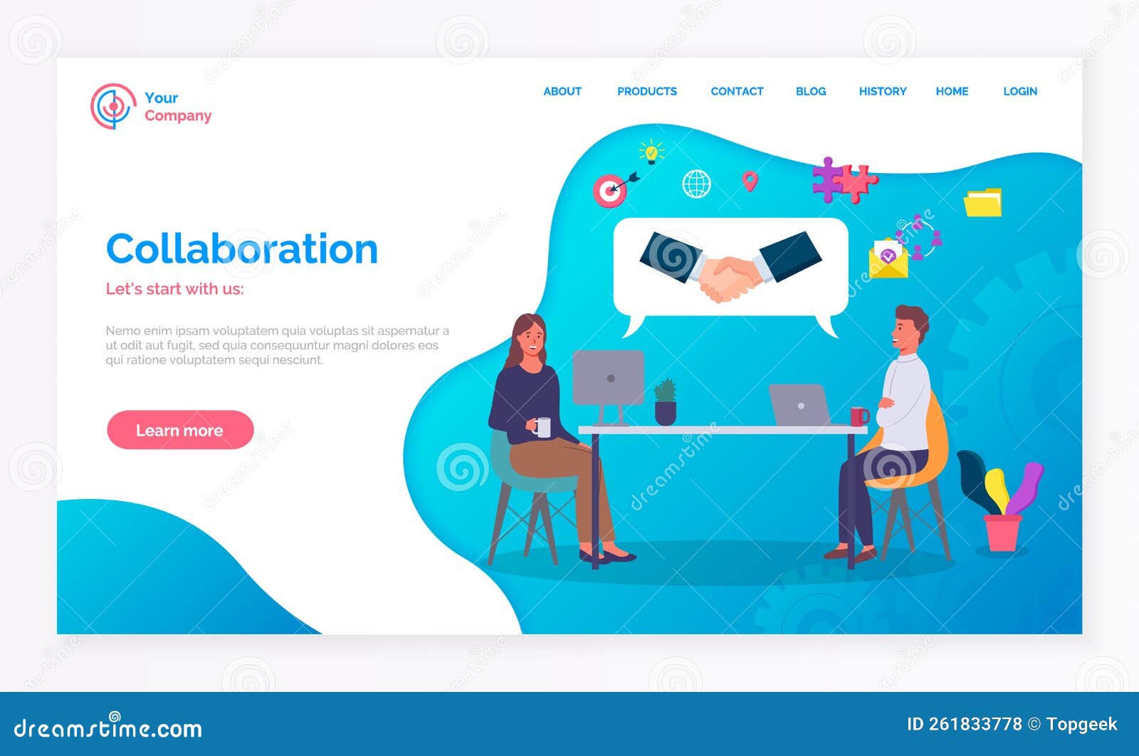 Collaboration Teamwork Concept Landing Page Template. Negotiations of Business Partners Flat ...