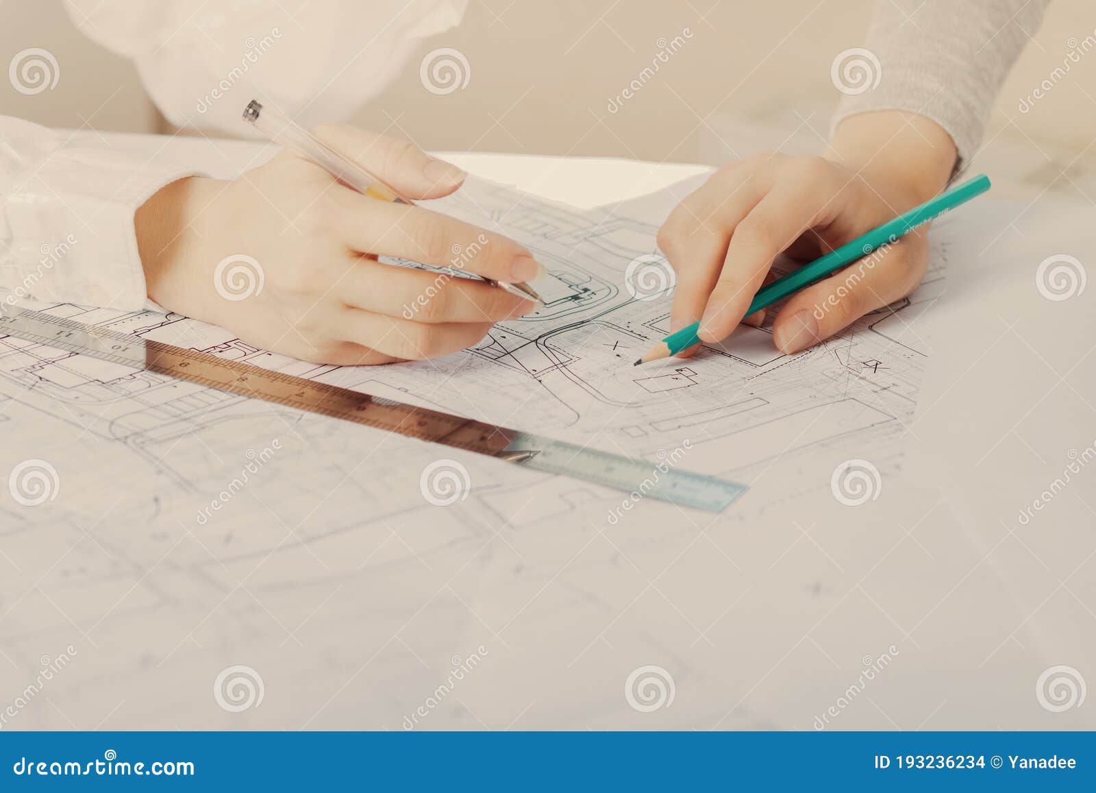 Collaboration, Teamwork. a Group of Engineers Discuss Architectural ...