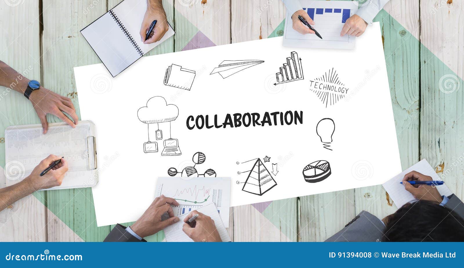 Collaboration Text with Icons and Business People`s Hands Stock ...