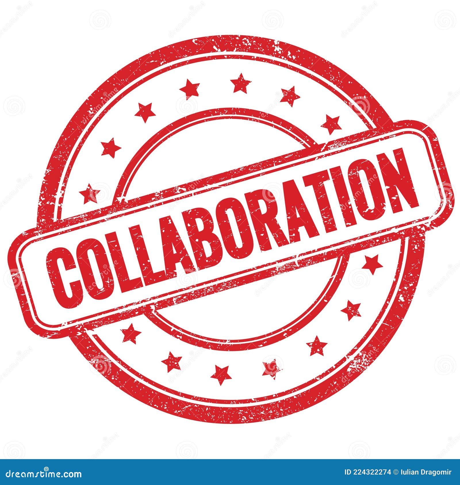 COLLABORATION Text on Red Grungy Round Rubber Stamp Stock Illustration ...