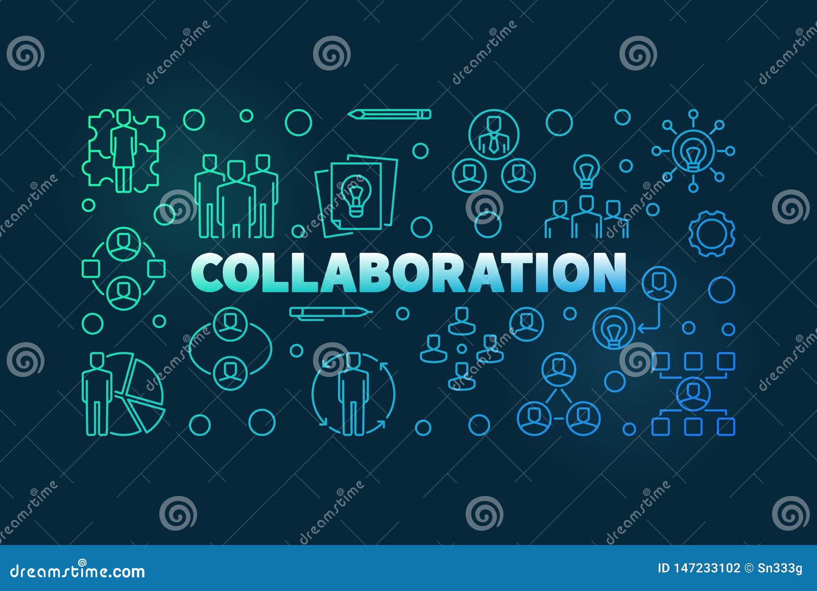 Collaboration Vector Colorful Outline Illustration or Banner Stock ...