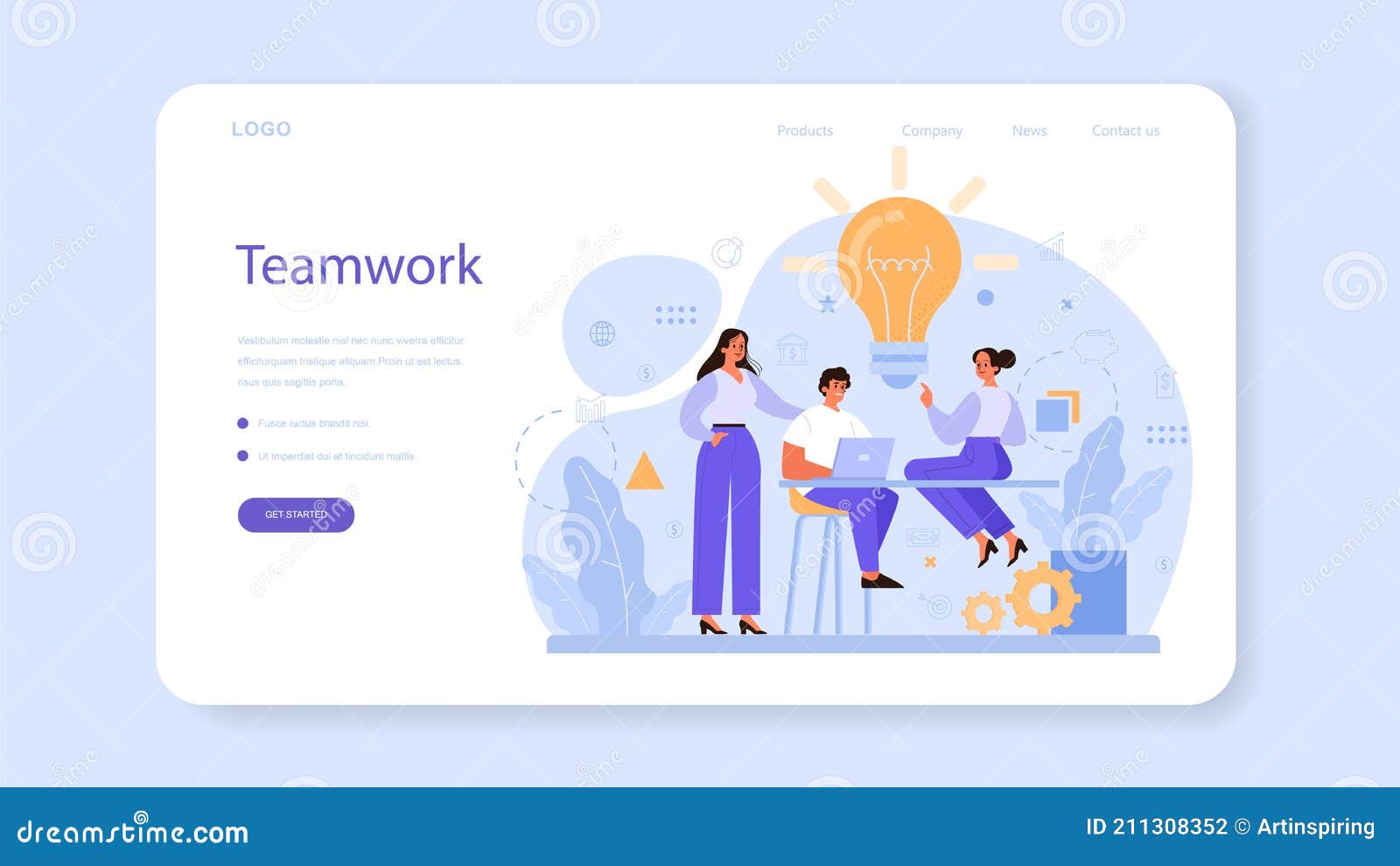 Collaboration Web Banner or Landing Page. Office Characters Working in ...