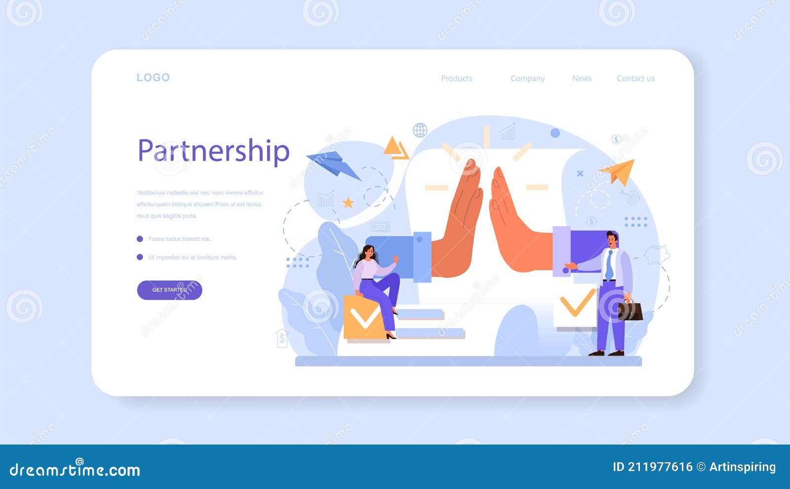 Collaboration Web Banner or Landing Page. Office Characters Working in ...